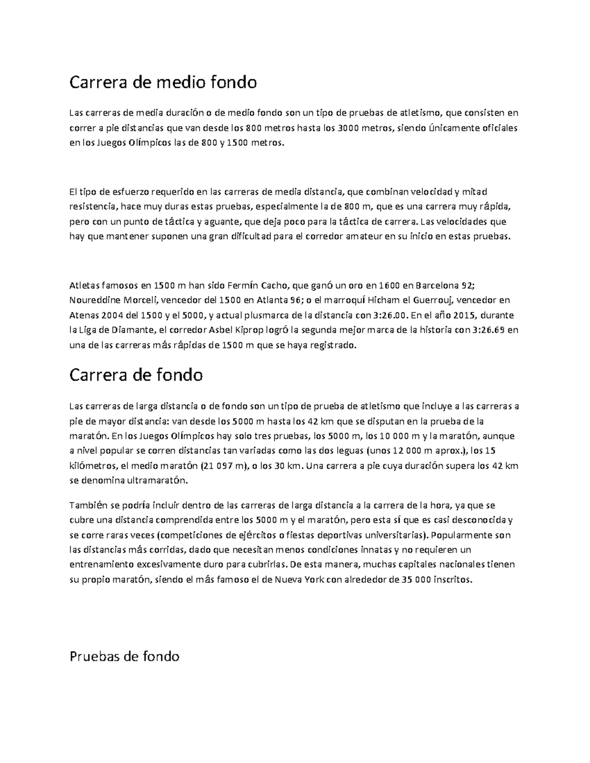 Carrera de fondo y medio fondo - Carrera de medio fondo Las carreras de ...