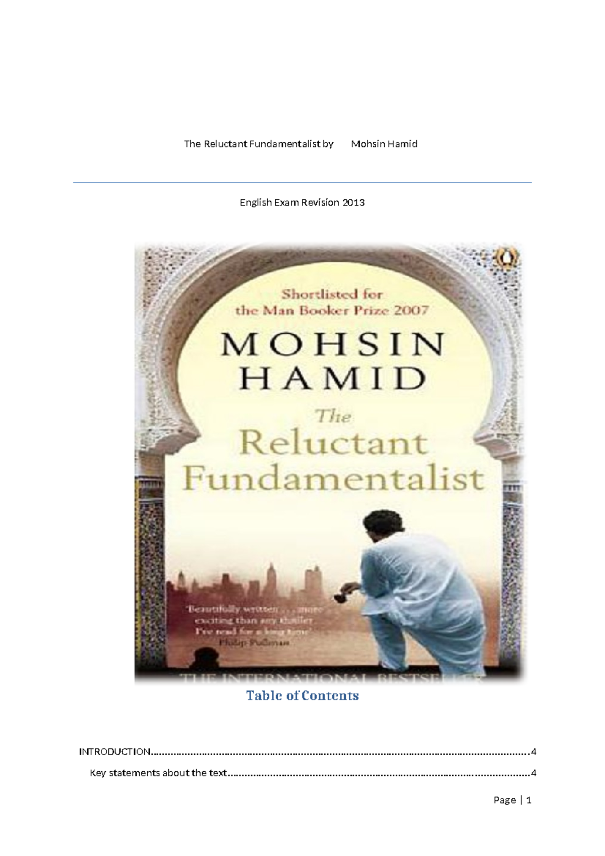 3176reluctant fundamentalist exam study notes - The Reluctant ...