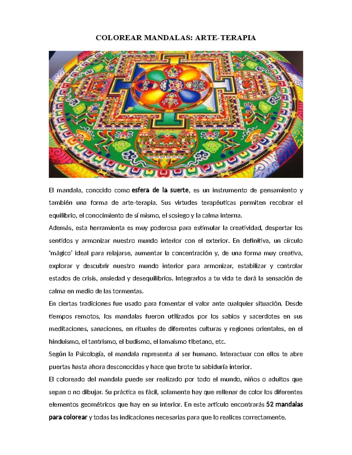 Mandalas ARTE Terapia - COLOREAR MANDALAS: ARTE-TERAPIA El mandala ...