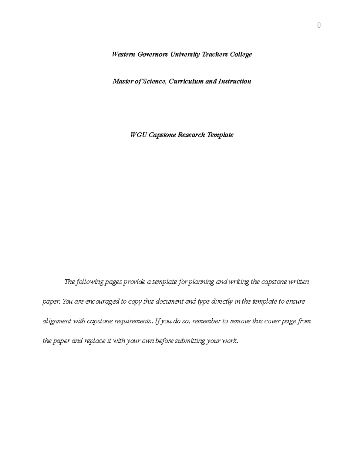 Wgu Capstone Research Template Western Governors University Teachers