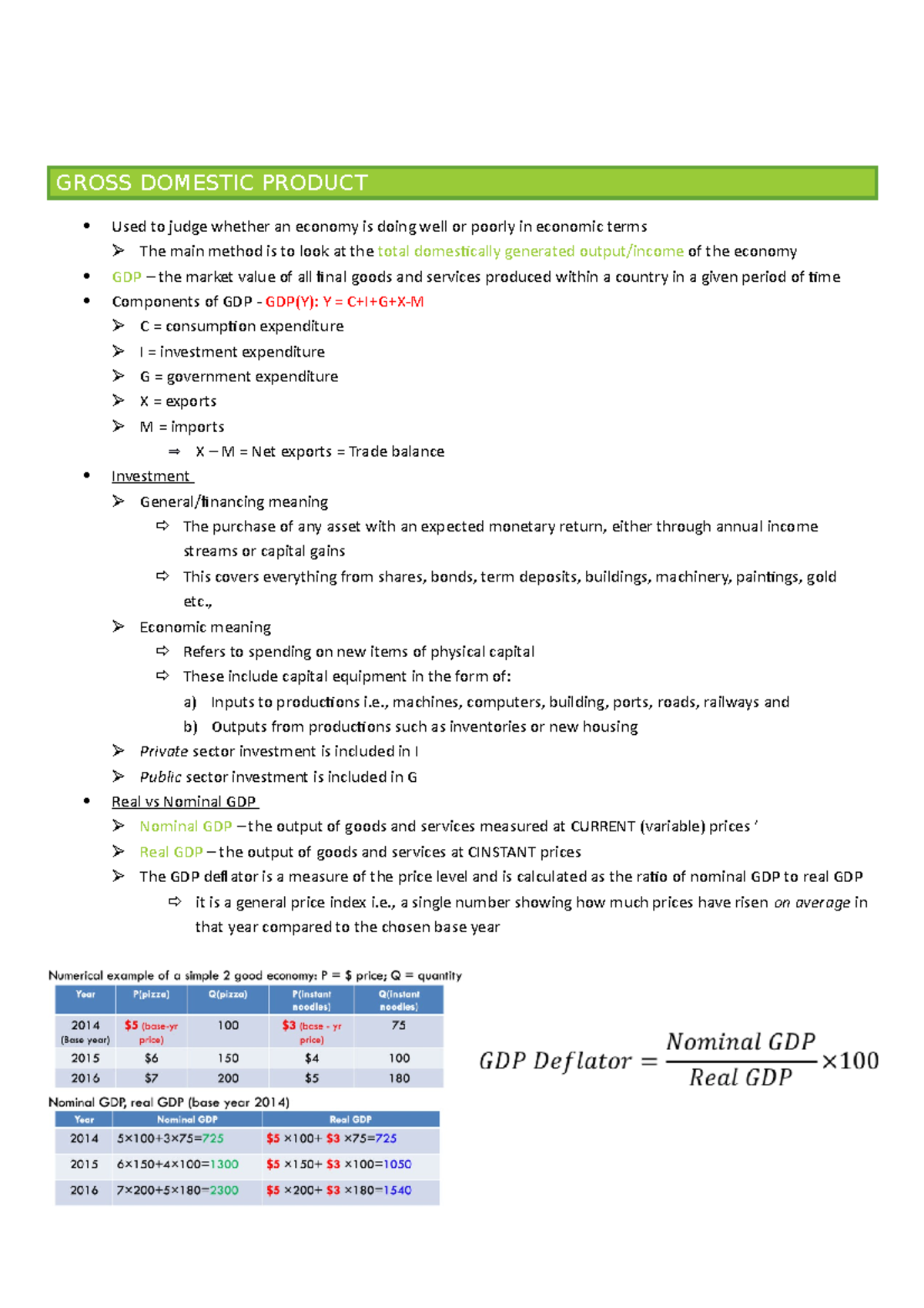 Lecture 7 - notes :) - LECTURE 7: MACROECONOMICS - GDP AND PRICE ...