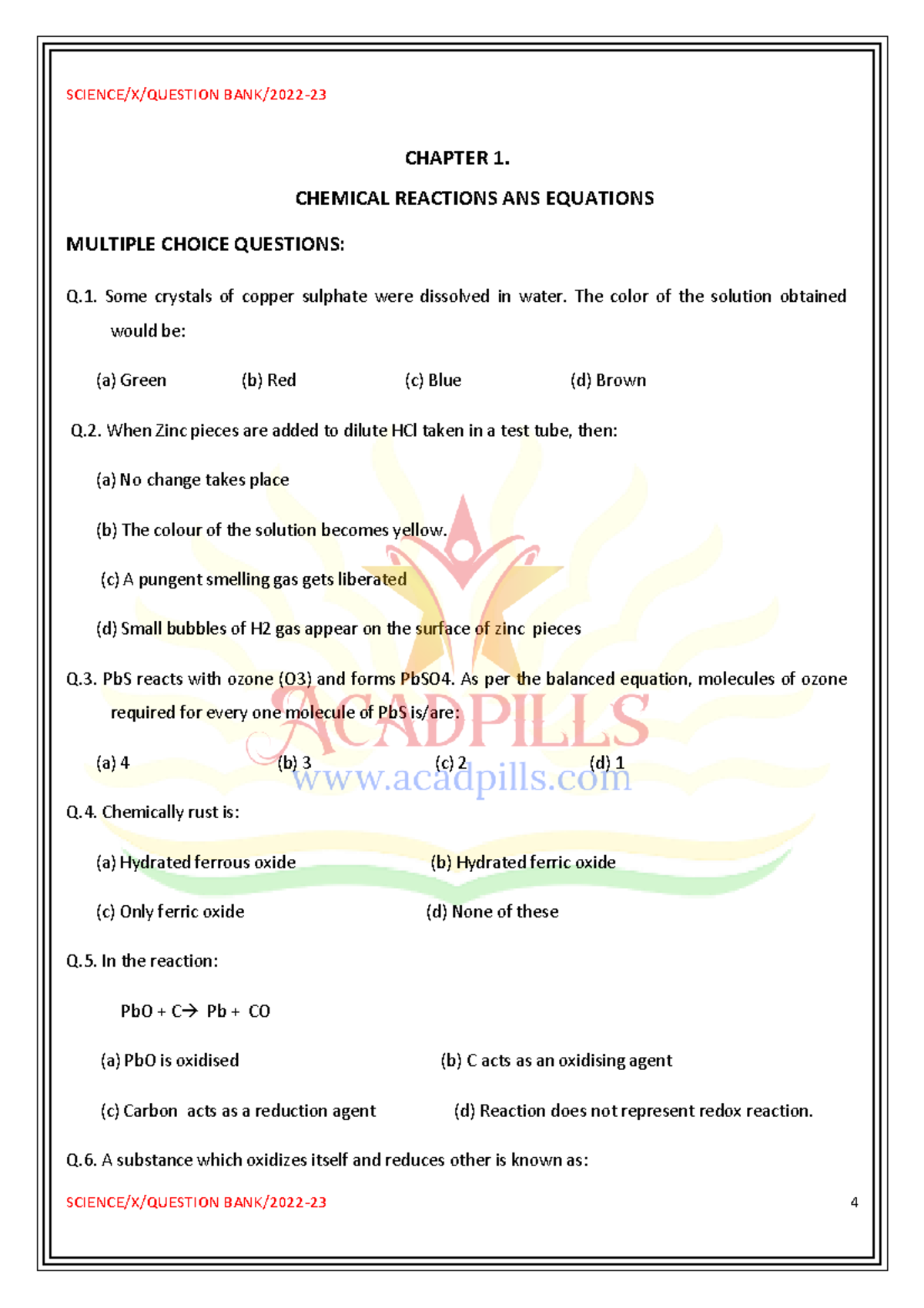 Science Questions Bank - CHAPTER 1. CHEMICAL REACTIONS ANS EQUATIONS ...