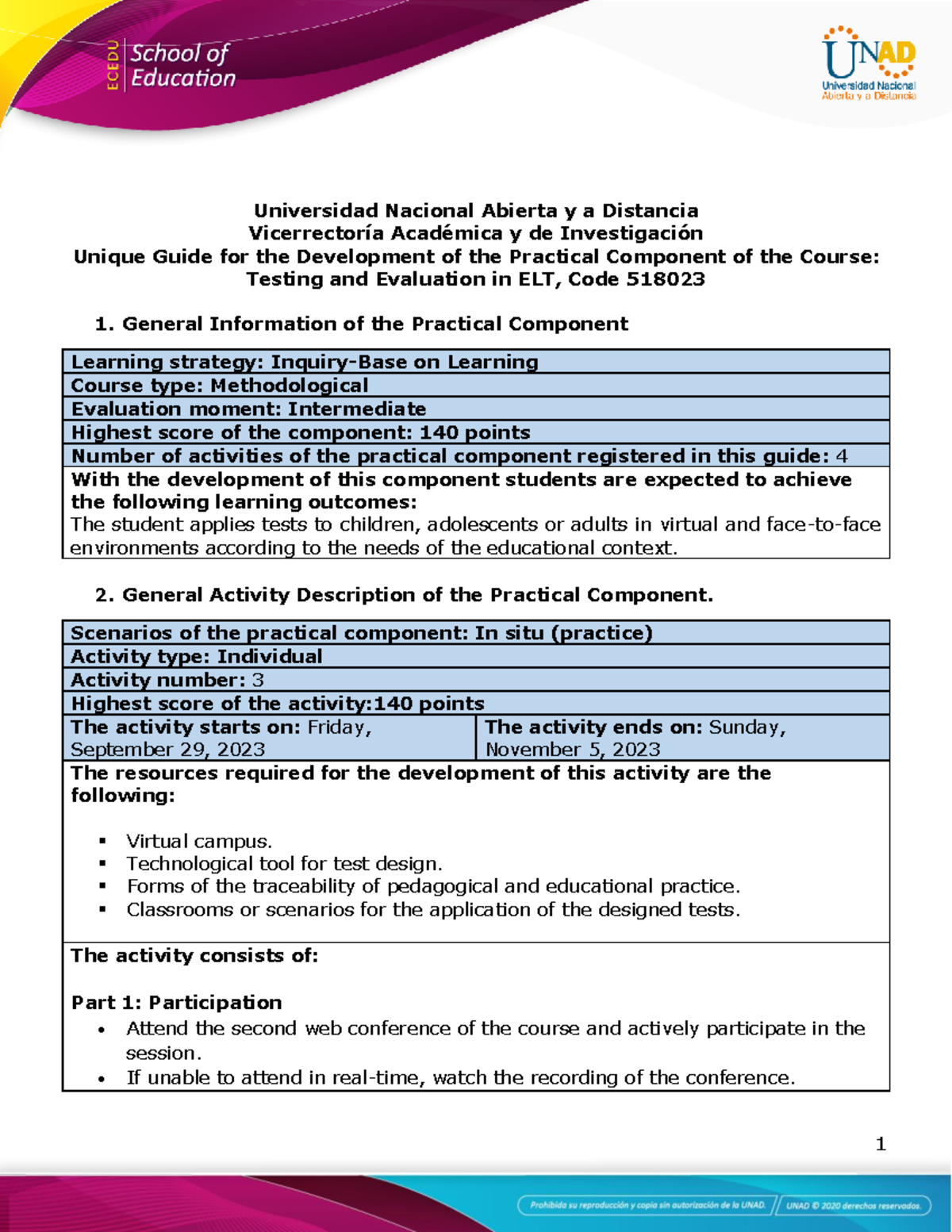 Guide for the Development of the Practical Component and Evaluation rubric - Phase 3 ...