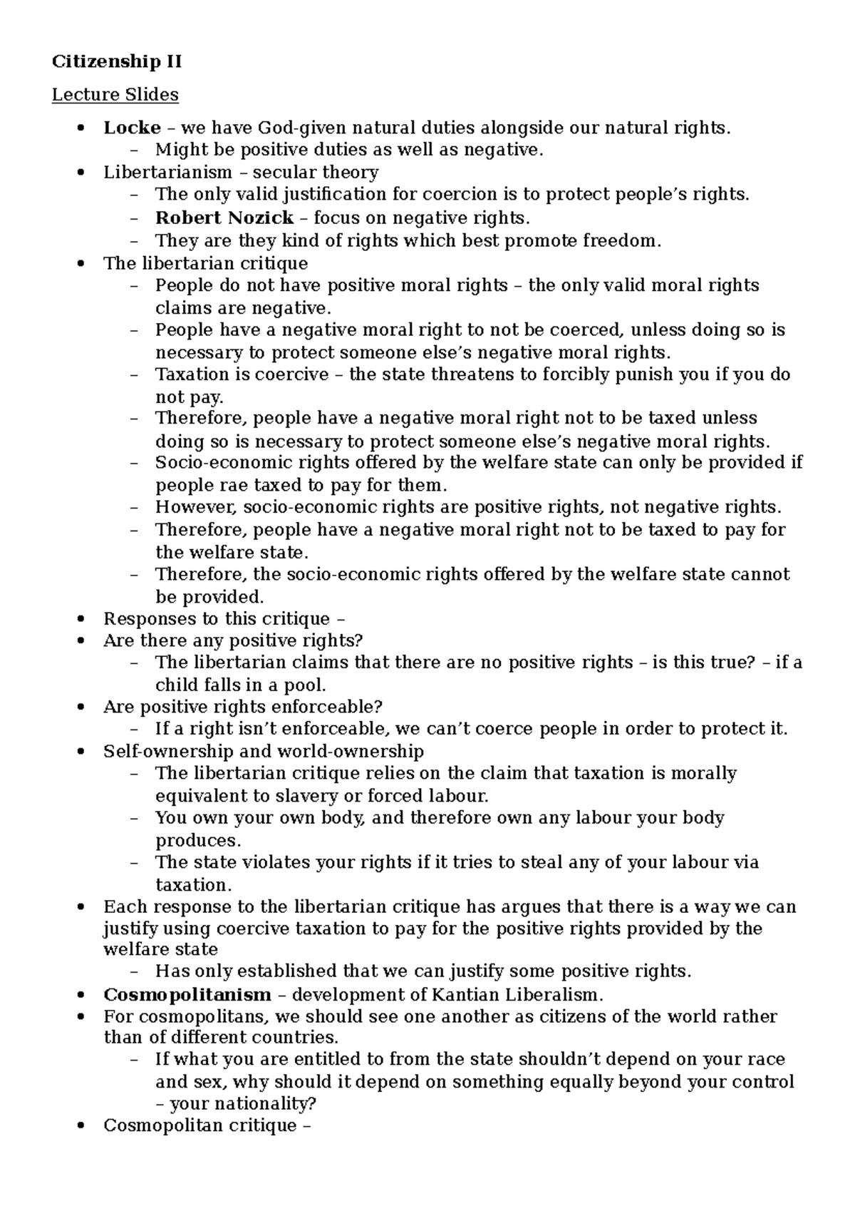 Citizenship II - Lecture notes 1 - Citizenship II Lecture Slides Locke ...