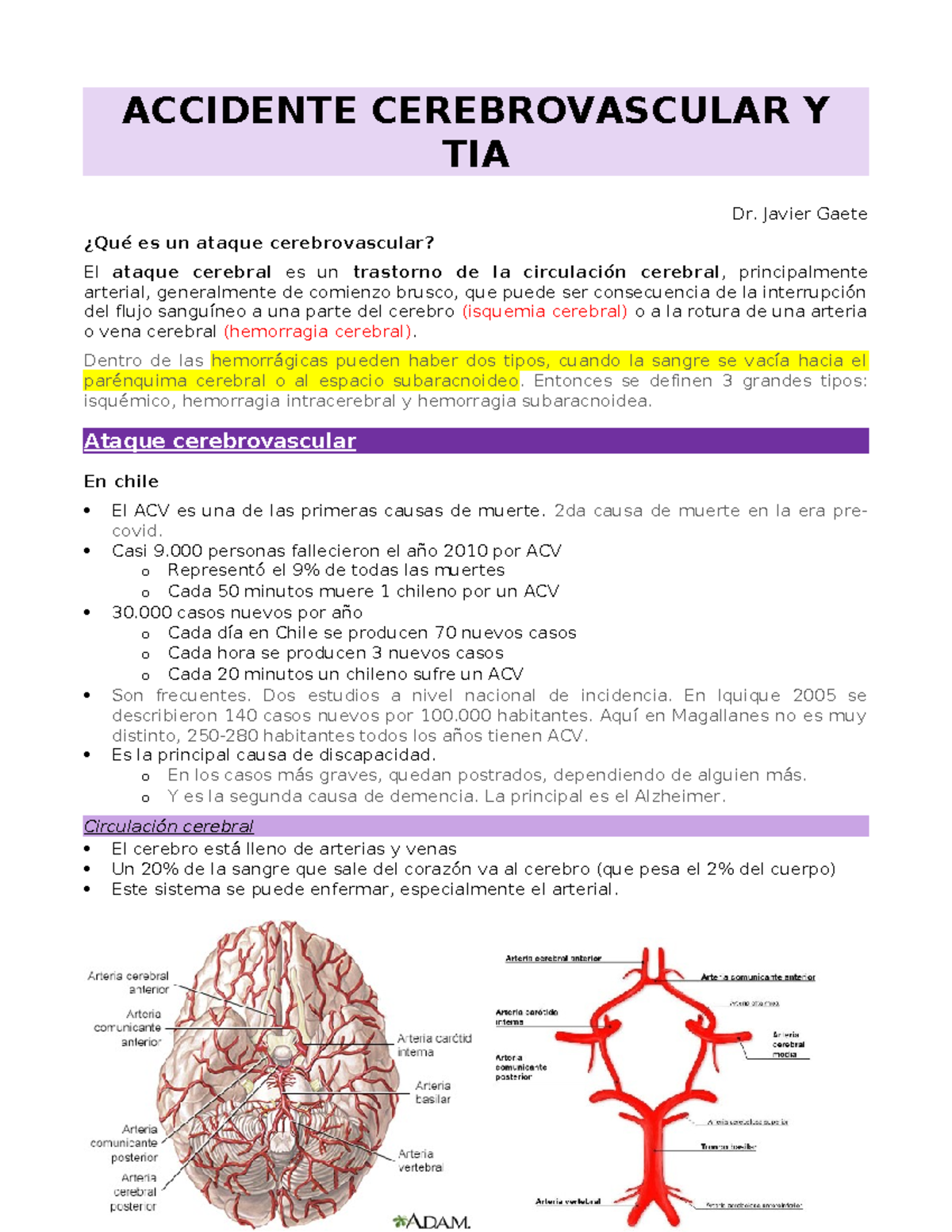 Accidente cerebrovascular y TIA Revisado - ACCIDENTE CEREBROVASCULAR Y ...