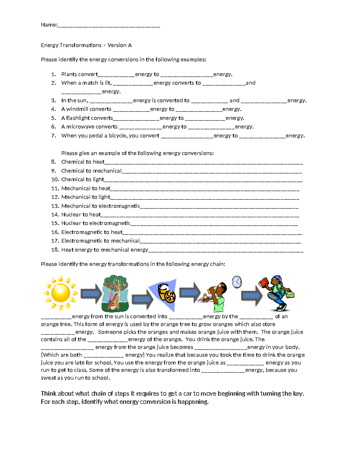 Practice- Energy Transformations - Name ...