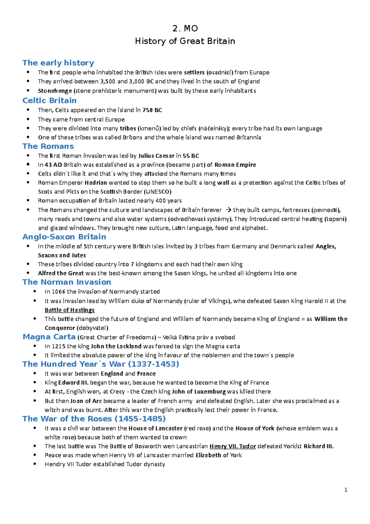 History of Great Britain - 2. MO History of Great Britain The early ...