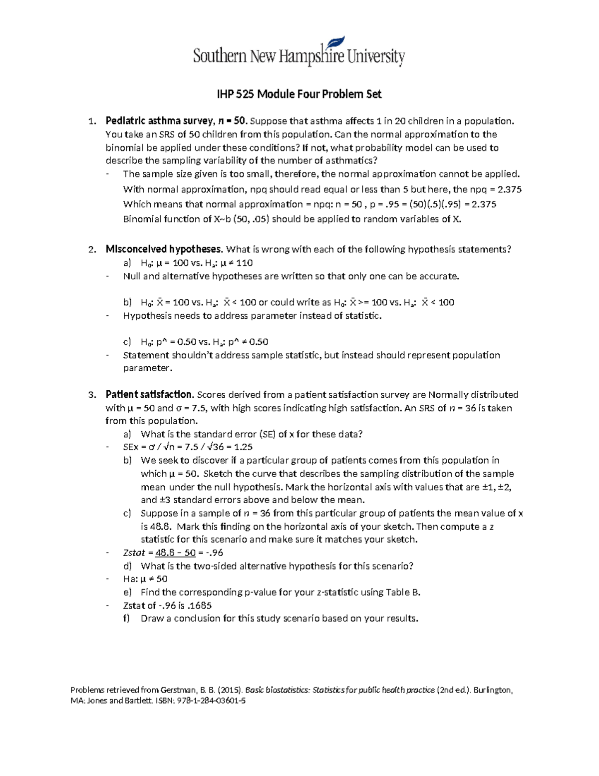 Module Four Problem Set - IHP 525 Module Four Problem Set Pediatric ...