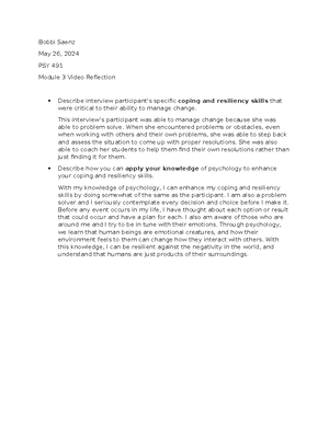Module 2 milestone - Bobbi Saenz Module 2 Milestone PSY 491 May 19 ...