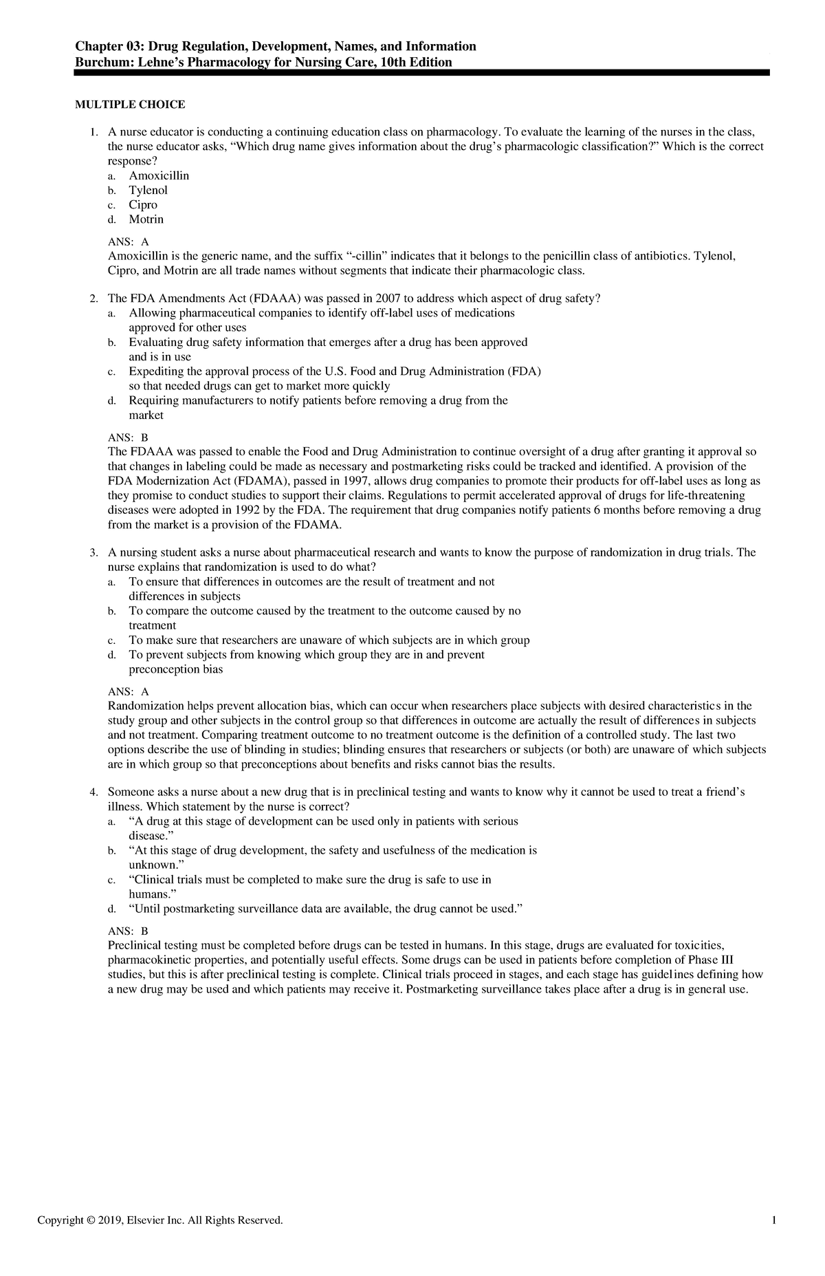 Exam View - Chapter 003 - practice questions - Copyright © 2019, Elsevier Inc. All Rights ...