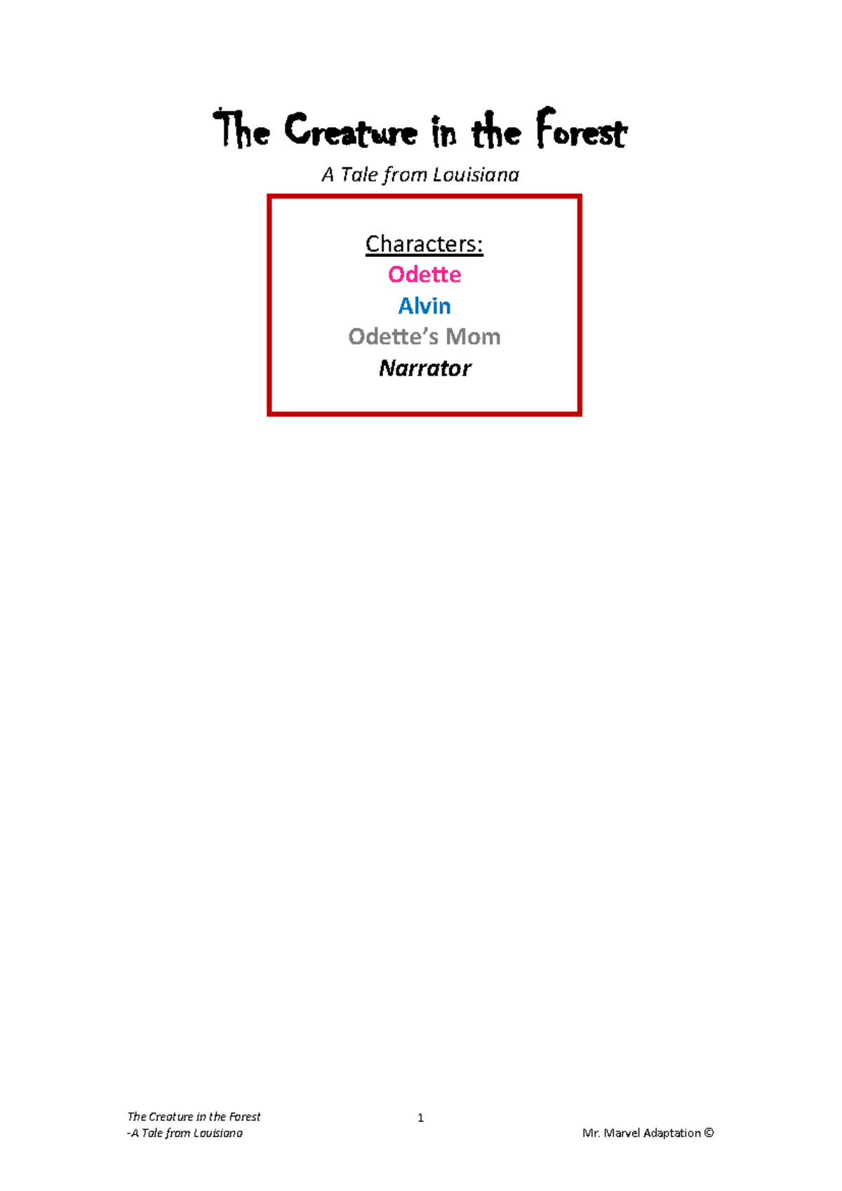 The Creatureinthe Forest Readers Theatre Story ATalefrom Louisiana-1 ...