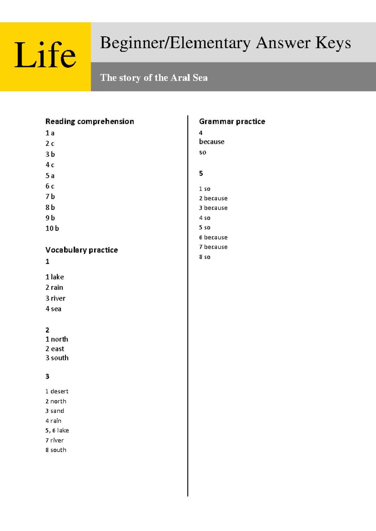 Beginner-Elementary Answer Key - Beginner/Elementary Answer Keys The ...