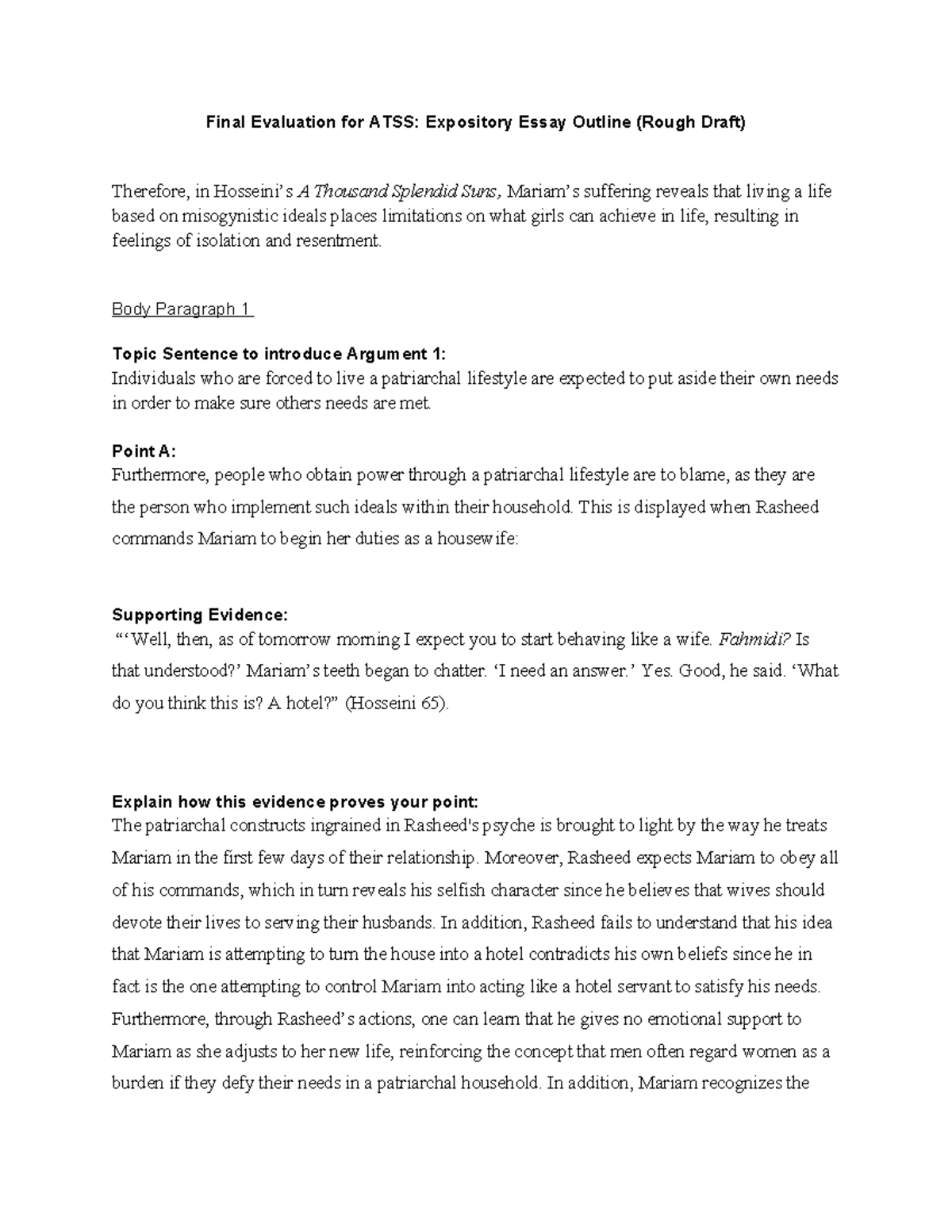 ATSS Expository Essay Outline (Rough Draft) - Final Evaluation for ATSS ...