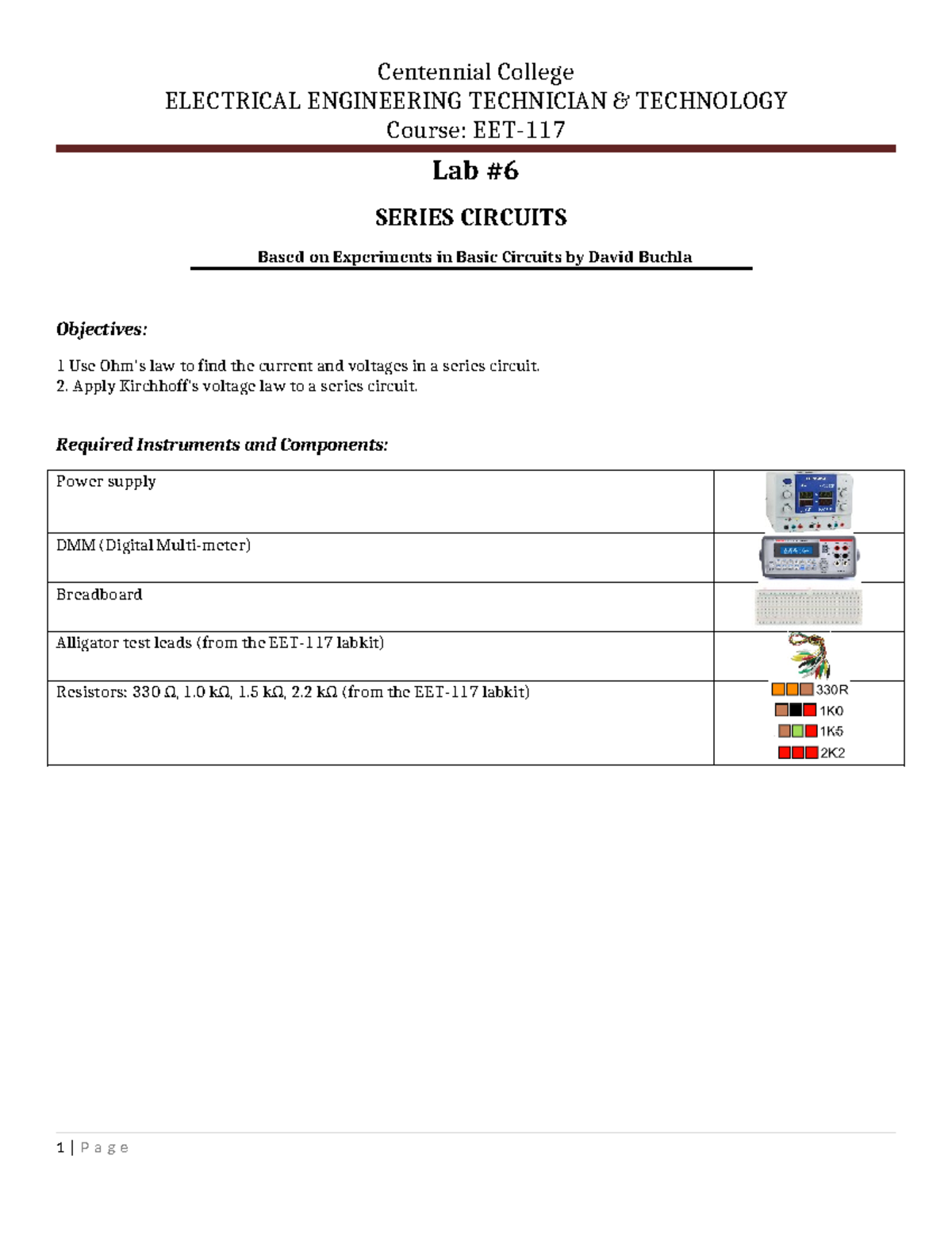 EET-117 LAB 6 - lab - Centennial College ELECTRICAL ENGINEERING TECHNICIAN & TECHNOLOGY Course ...
