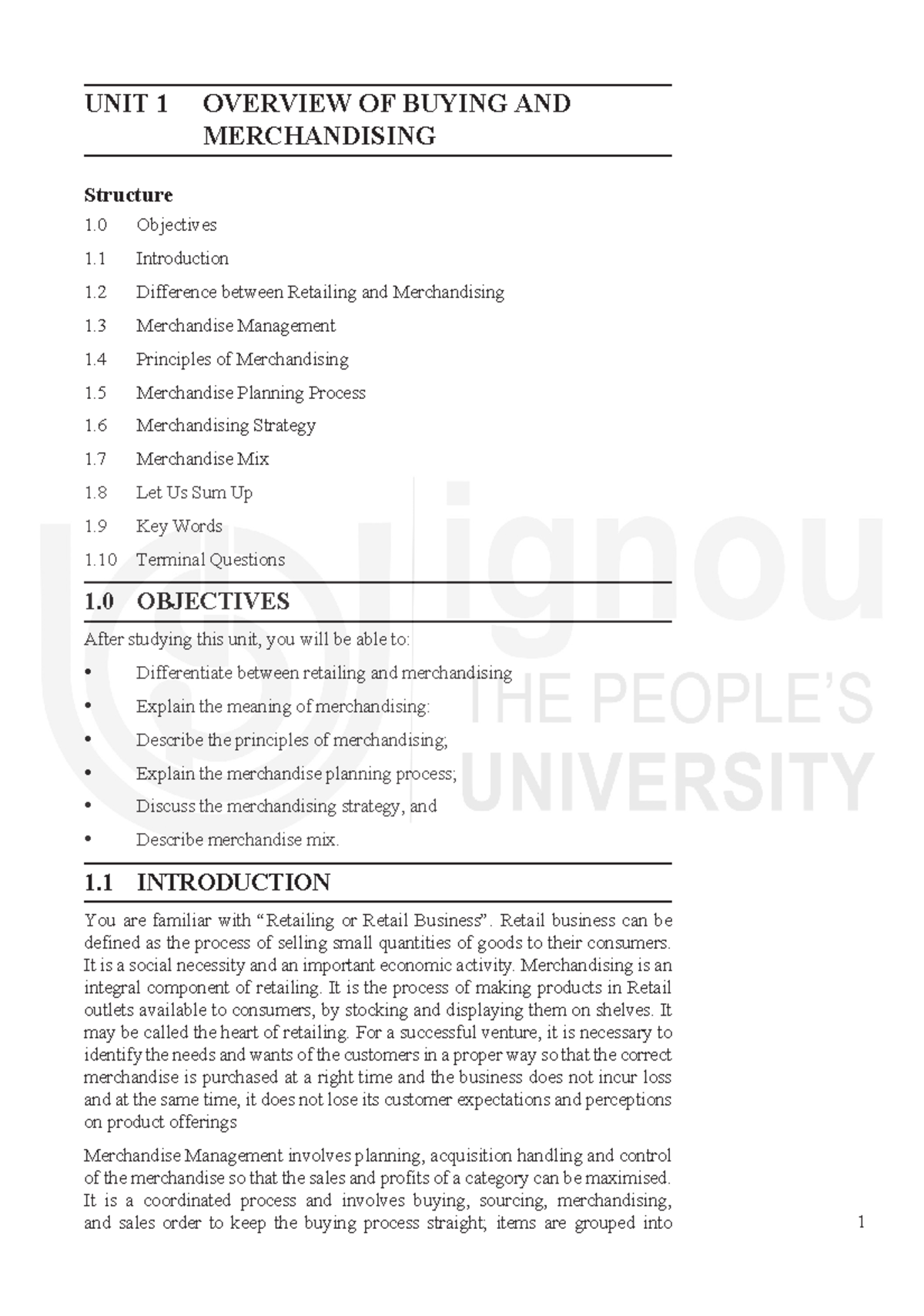 Unit-1 - project - 1 Structure 1 Objectives 1 Introduction 1 Difference between Retailing and ...