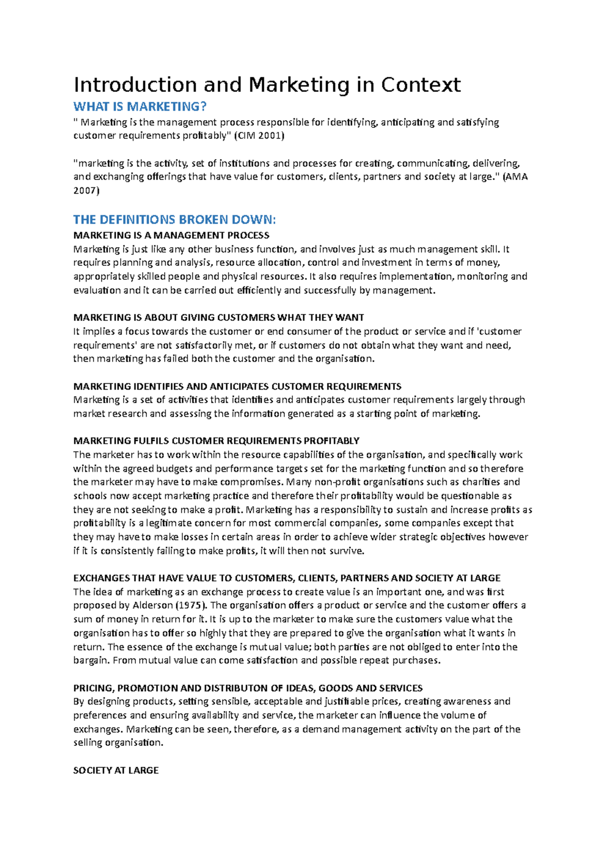 Introduction and Marketing in Context Lecture 1 - Introduction and ...