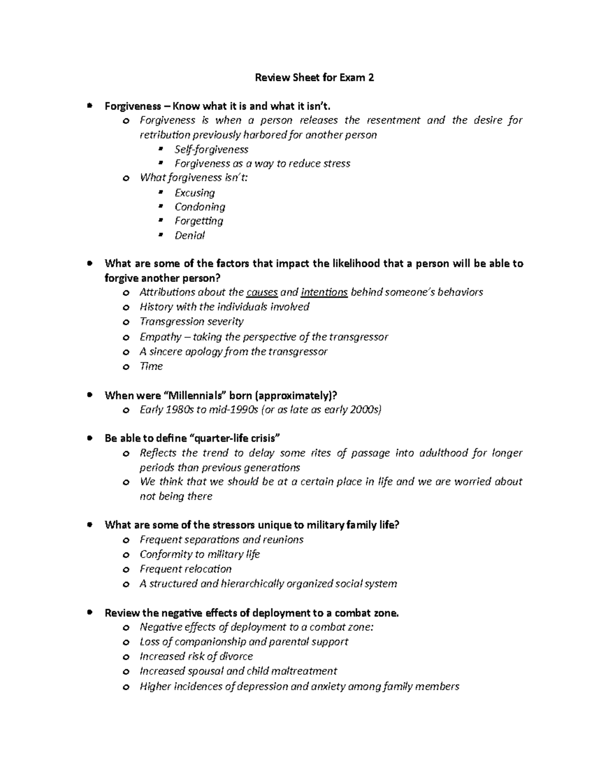 Exam 2 Review Sheet - Exam 2 study guide for Dr. Jonathan Kimmes ...
