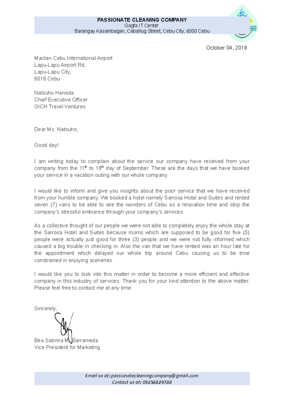 Complaint Letter Consider writing a complaint letter if a phone call or ...