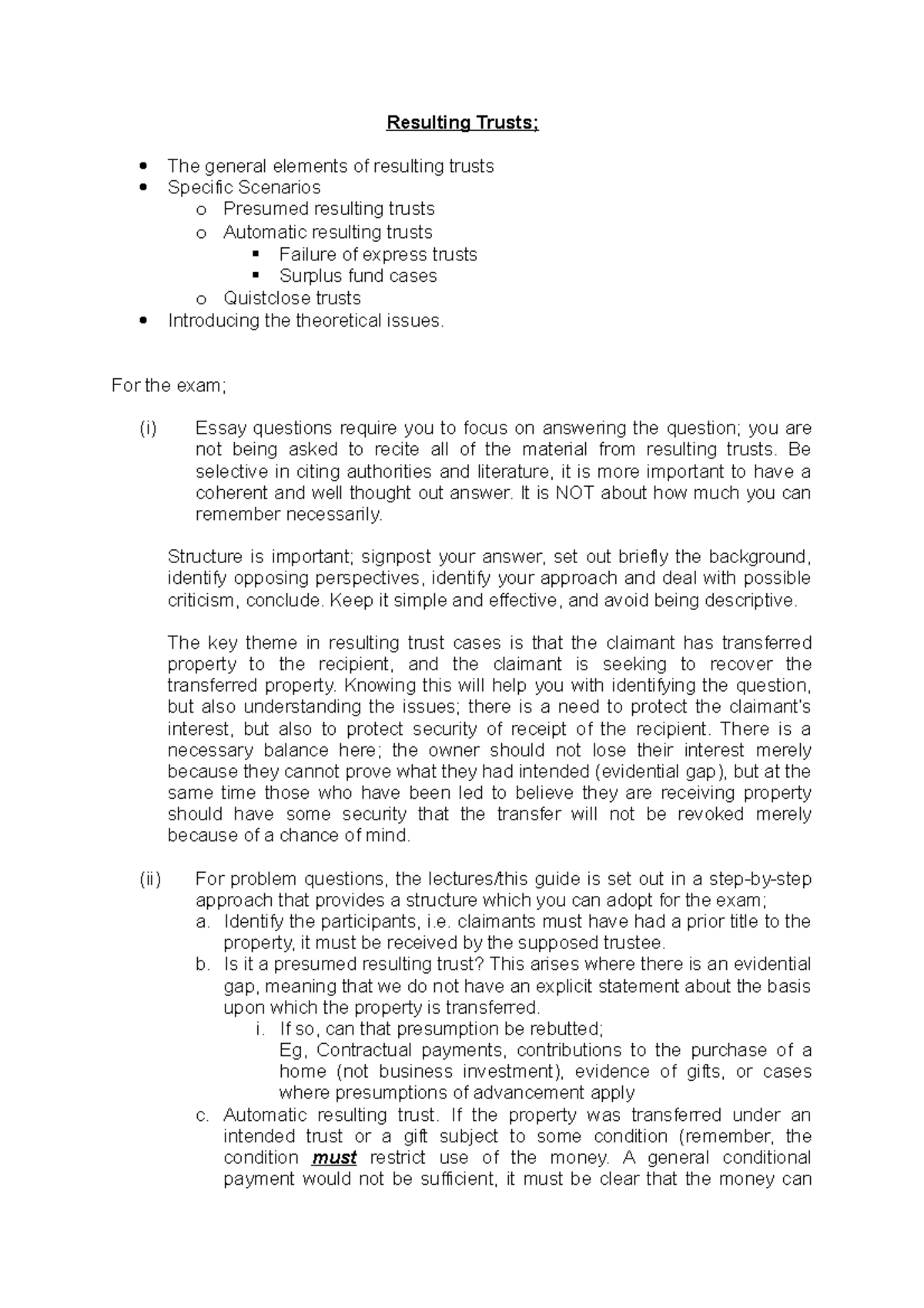 Resulting Trusts Topic Guide - Resulting Trusts; The general elements ...