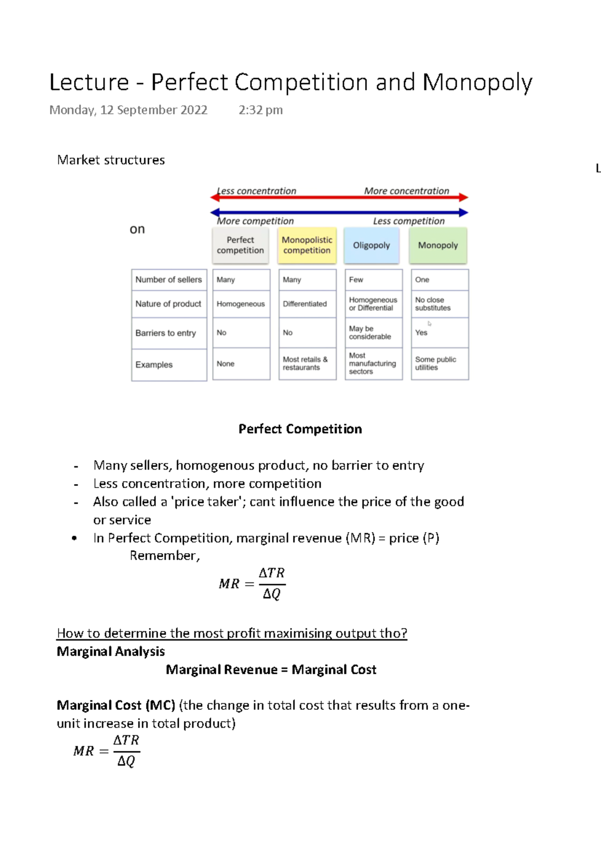 Lecture - Perfect Competition and Monopoly - Lec Pe Market structures ...