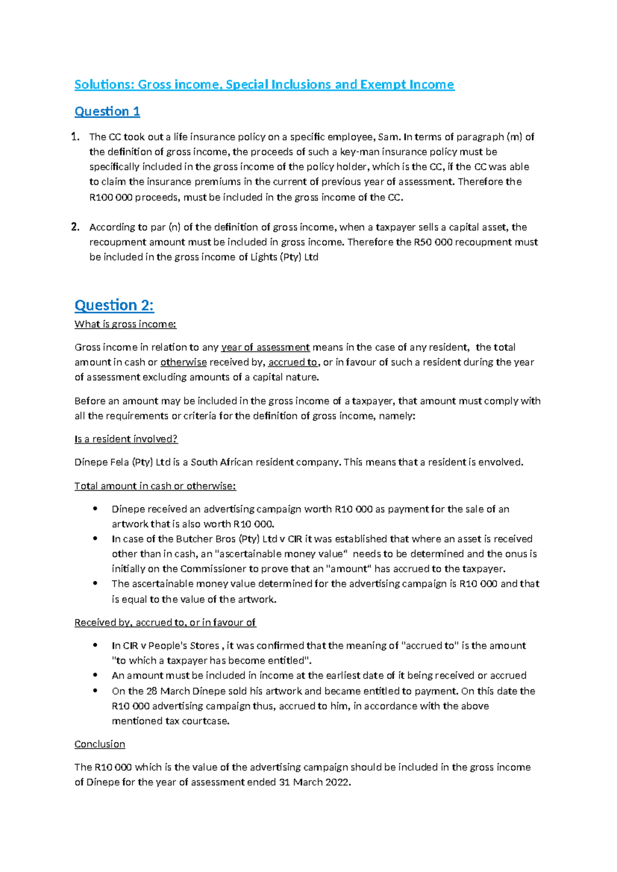 Solutions questions on gross income exempt income special inclusions ...