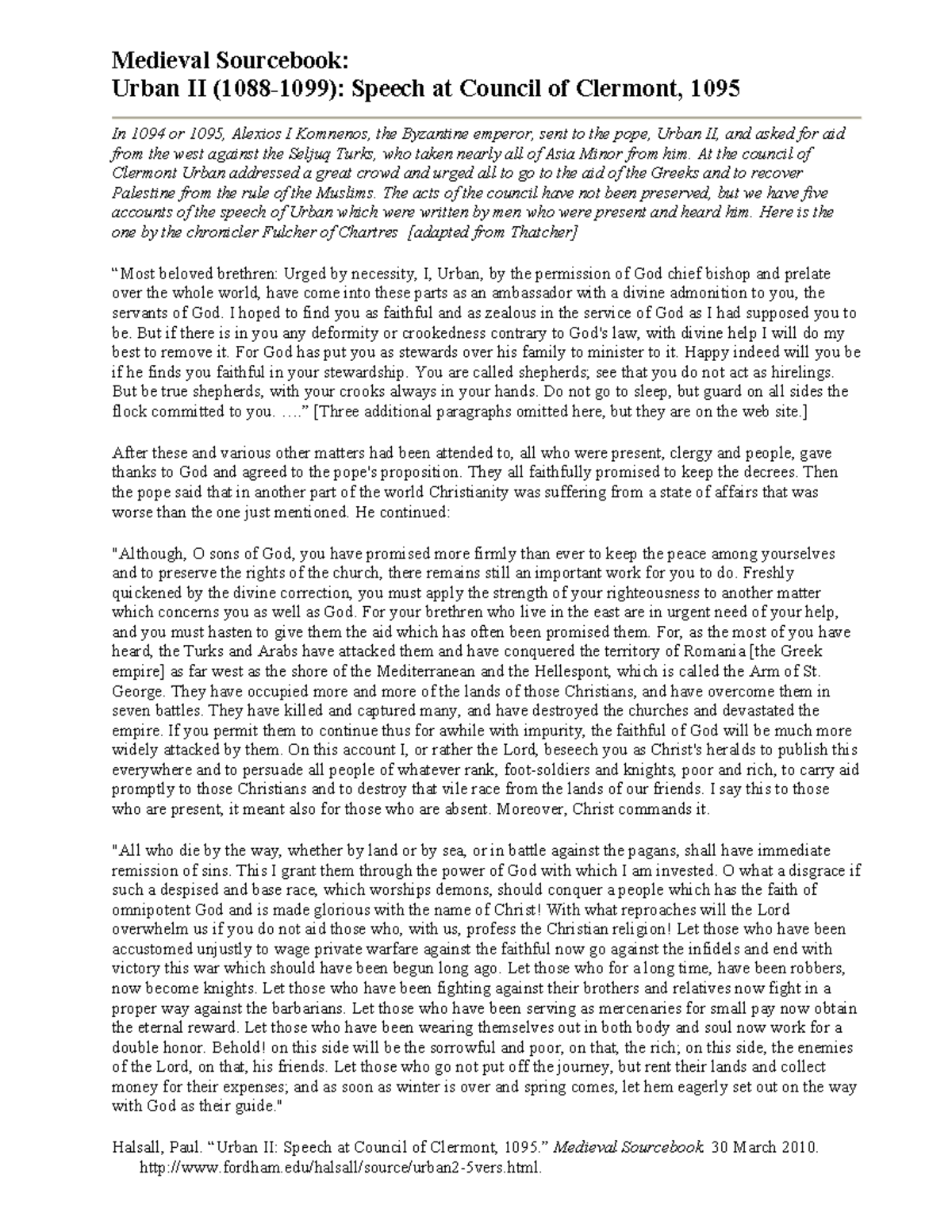 Pope Urban II council of Clermont - - Studocu