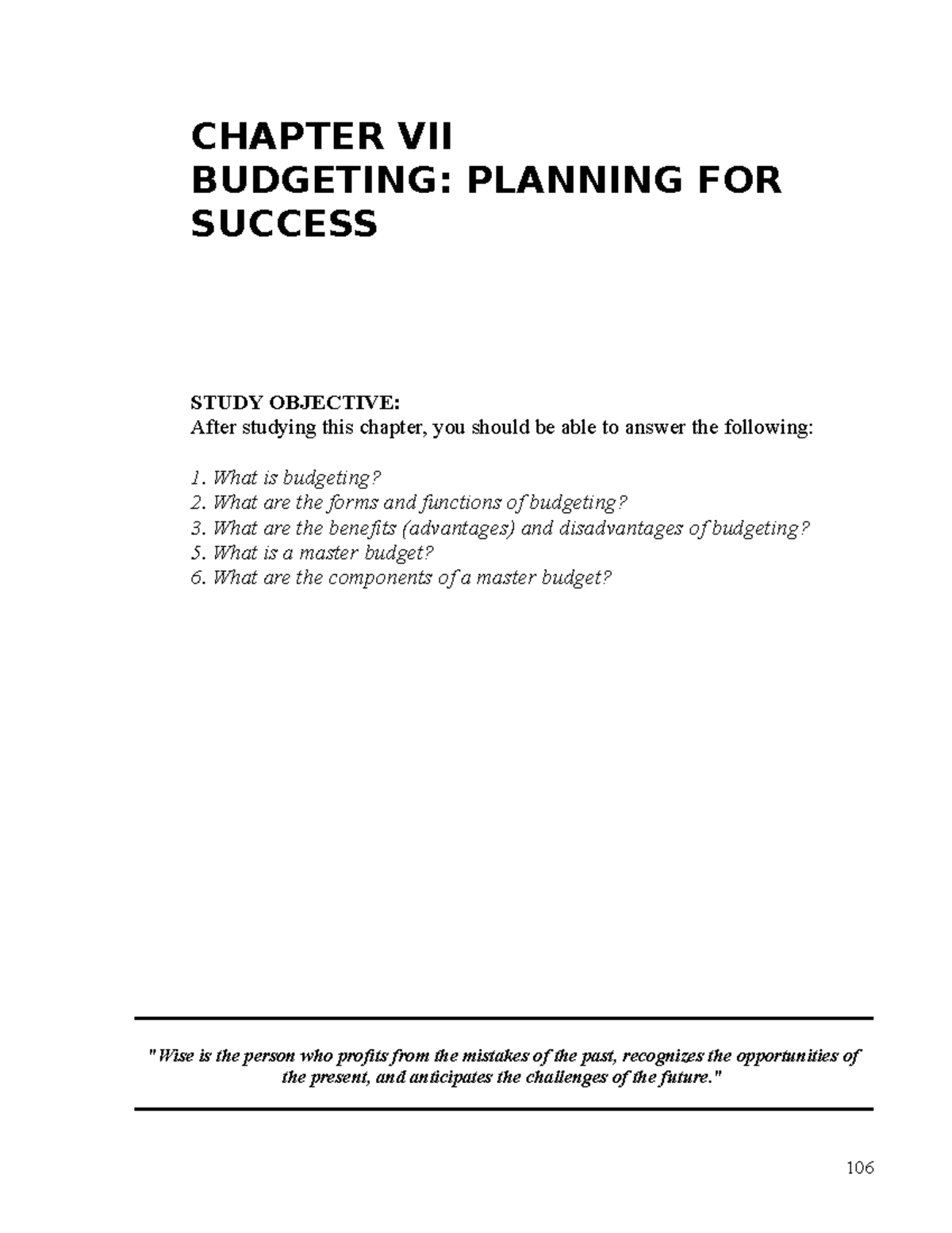 Budgetting process quizzers, with answers - CHAPTER VII BUDGETING ...
