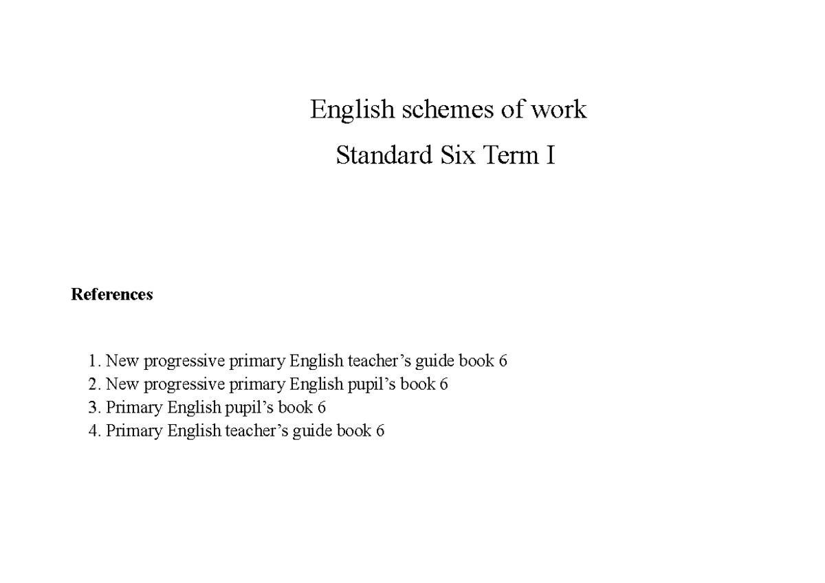 English schemes of work STD 6 - English schemes of work Standard Six ...