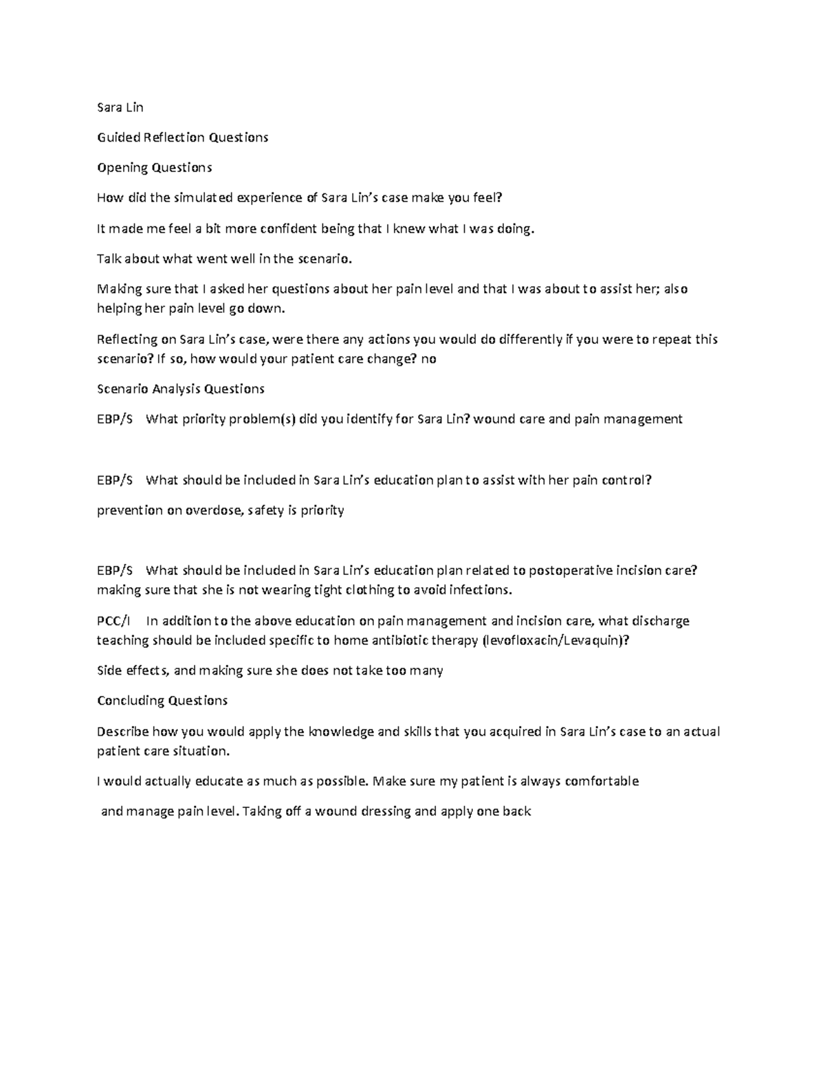 Saralin - Sara Lin Guided Reflection Questions Opening Questions How ...