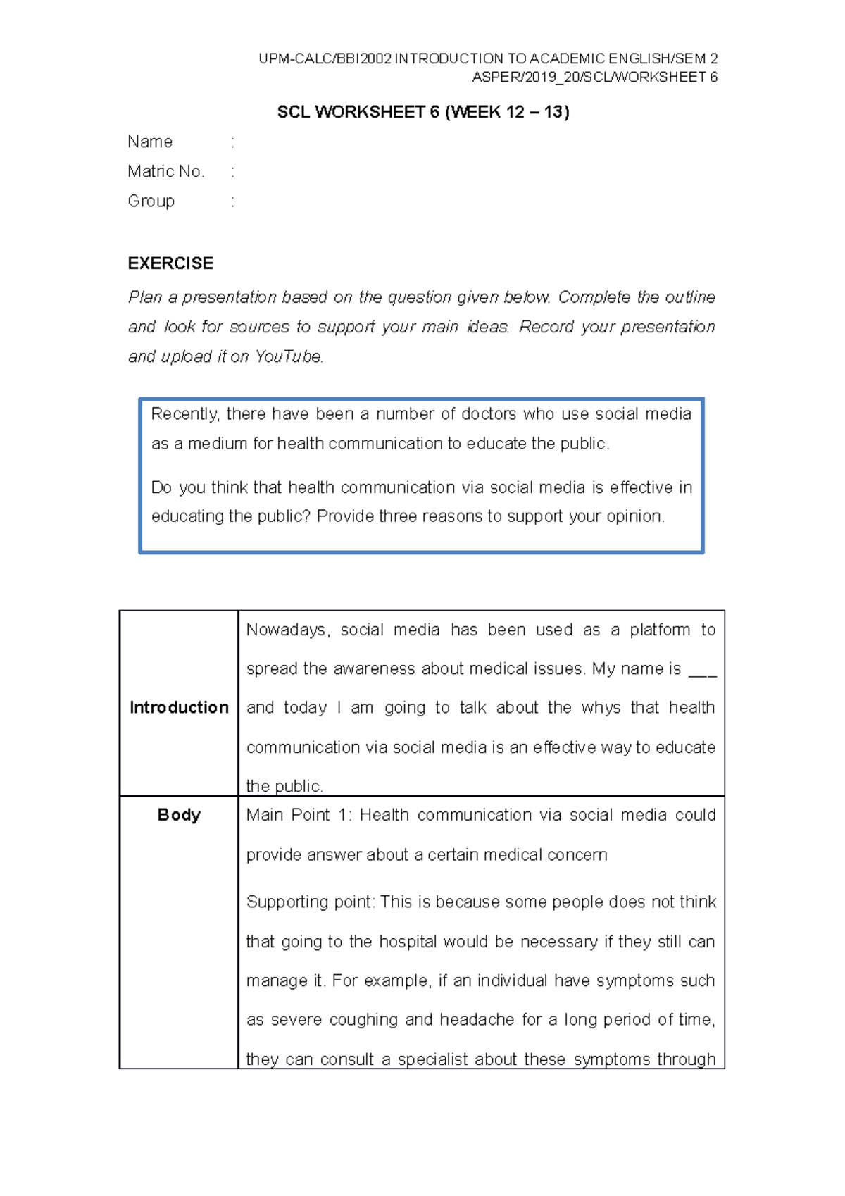 BBI2002 SCL 6 - Assignments - UPM-CALC/BBI2002 INTRODUCTION TO ACADEMIC ...