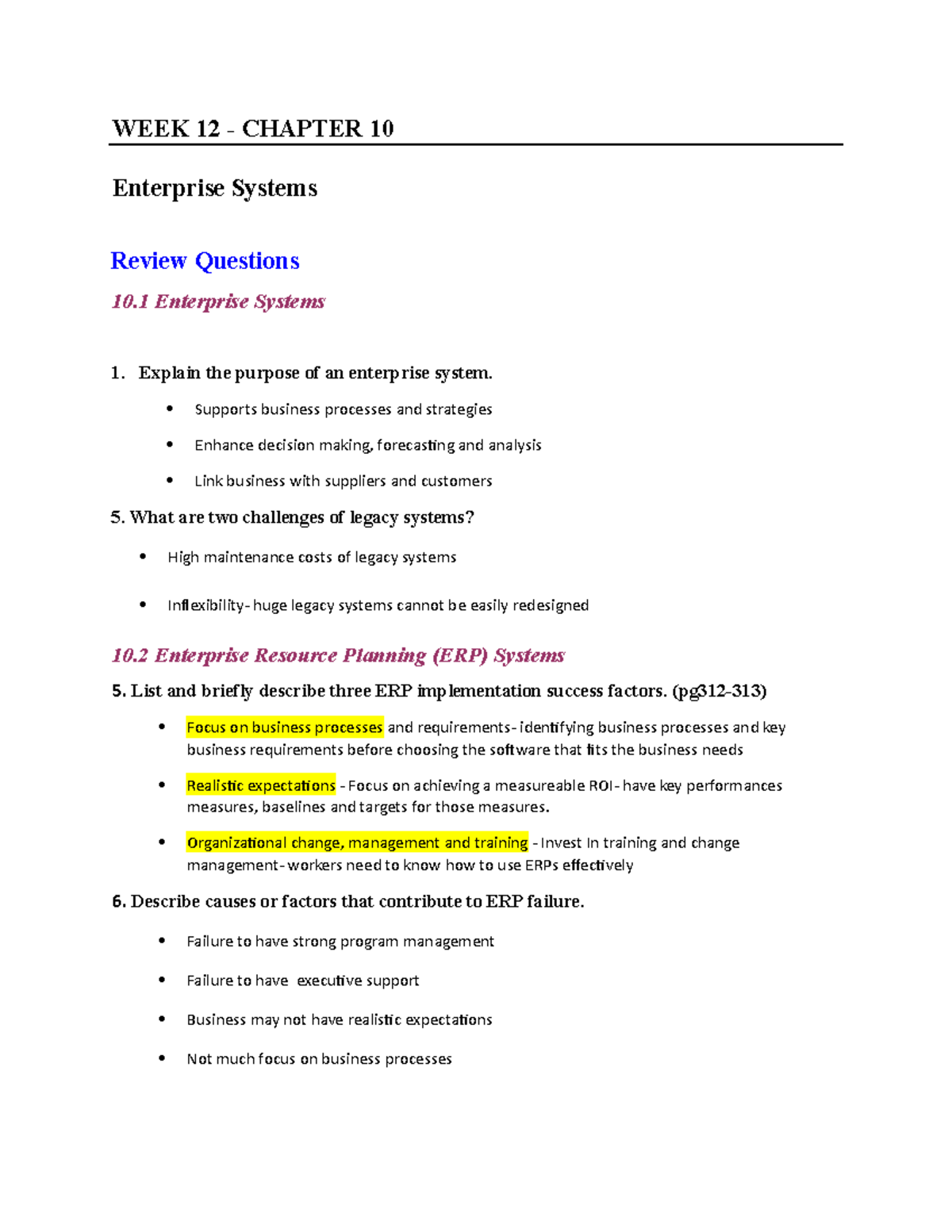 Chapter 10 - Tutorial Solutions - WEEK 12 - CHAPTER 10 Enterprise ...