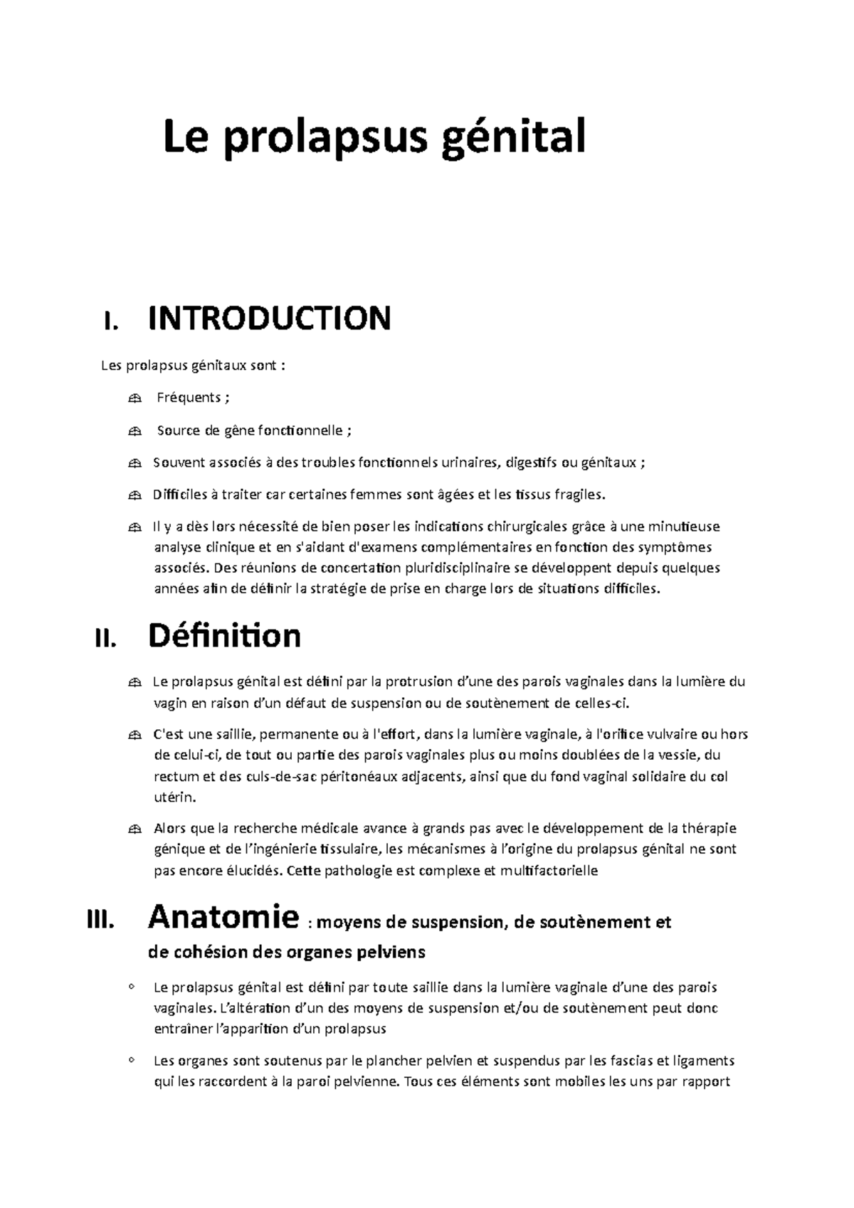 Le-prolapsus - Un résumé de cours détaillé en gynécologie portant sur ...