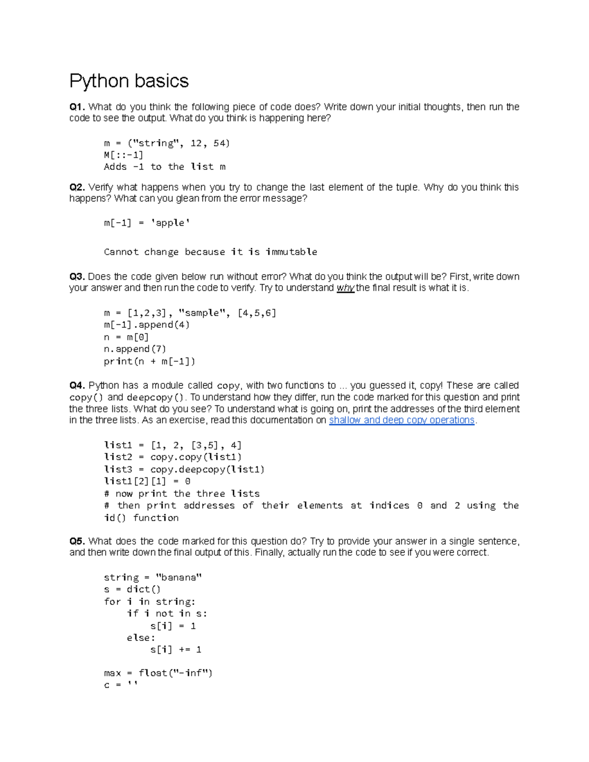 RECITATION 10 CSE 216 - Python basics Q1. What do you think the following piece of code does ...