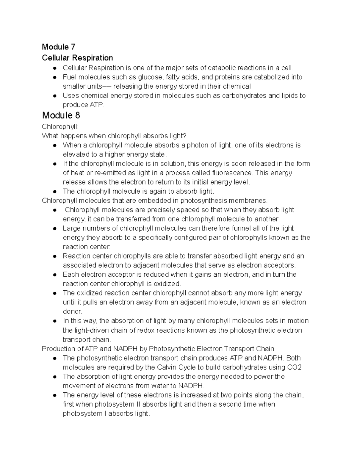 Module 7 Cellular Respiration - Fuel molecules such as glucose, fatty ...