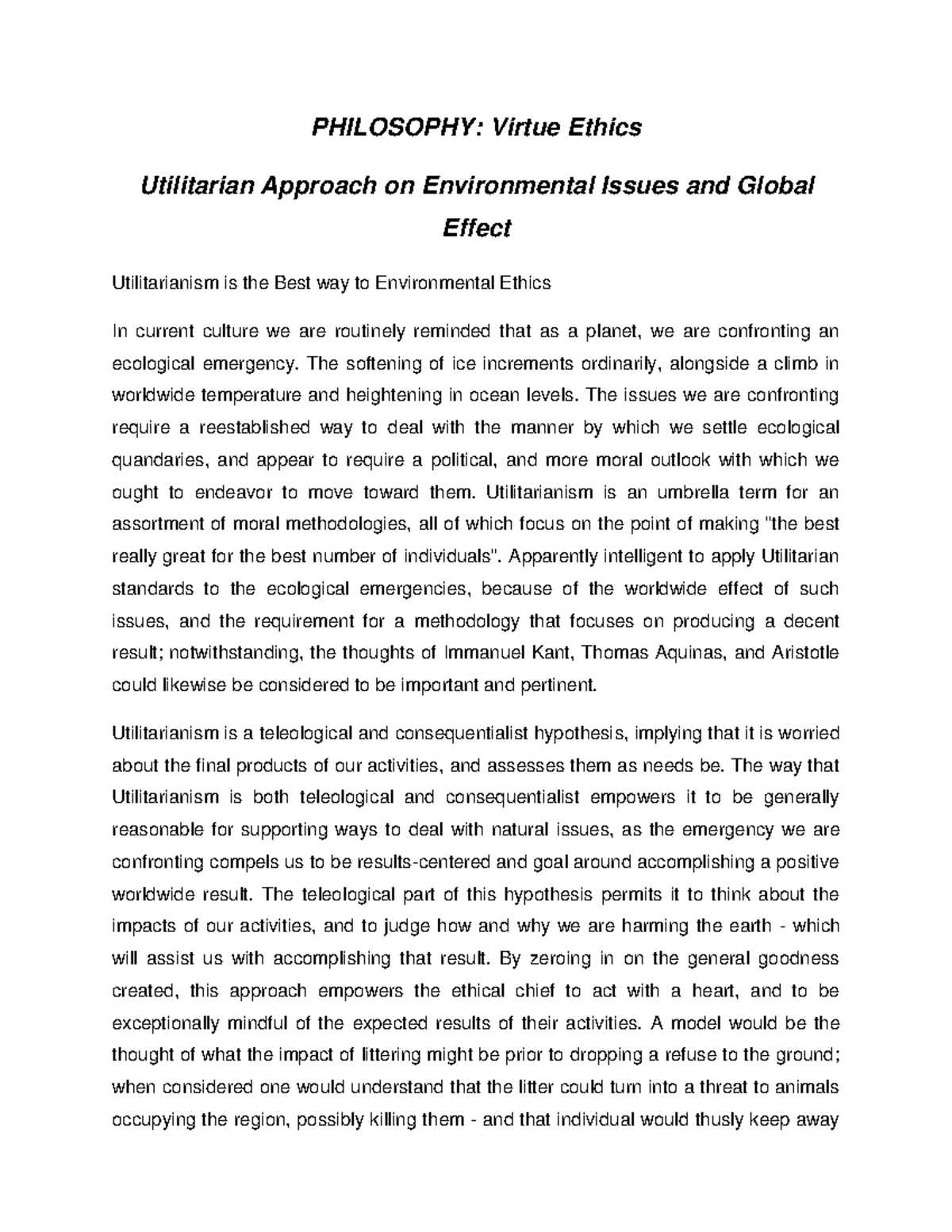 Utilitarian Approach on Environmental Issues and Global Effect ...