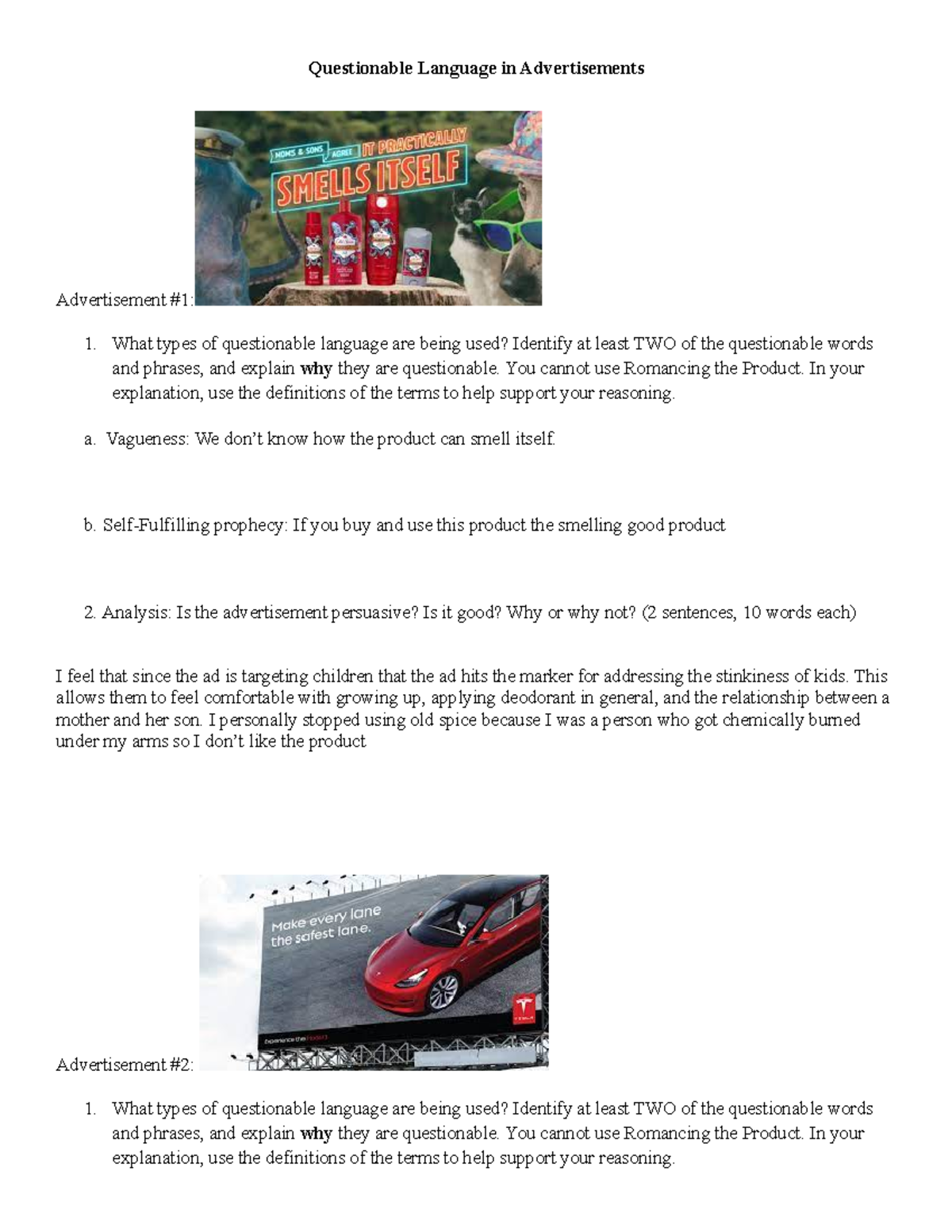 Questionable Language in Advertisements Template-1-1 - Questionable ...