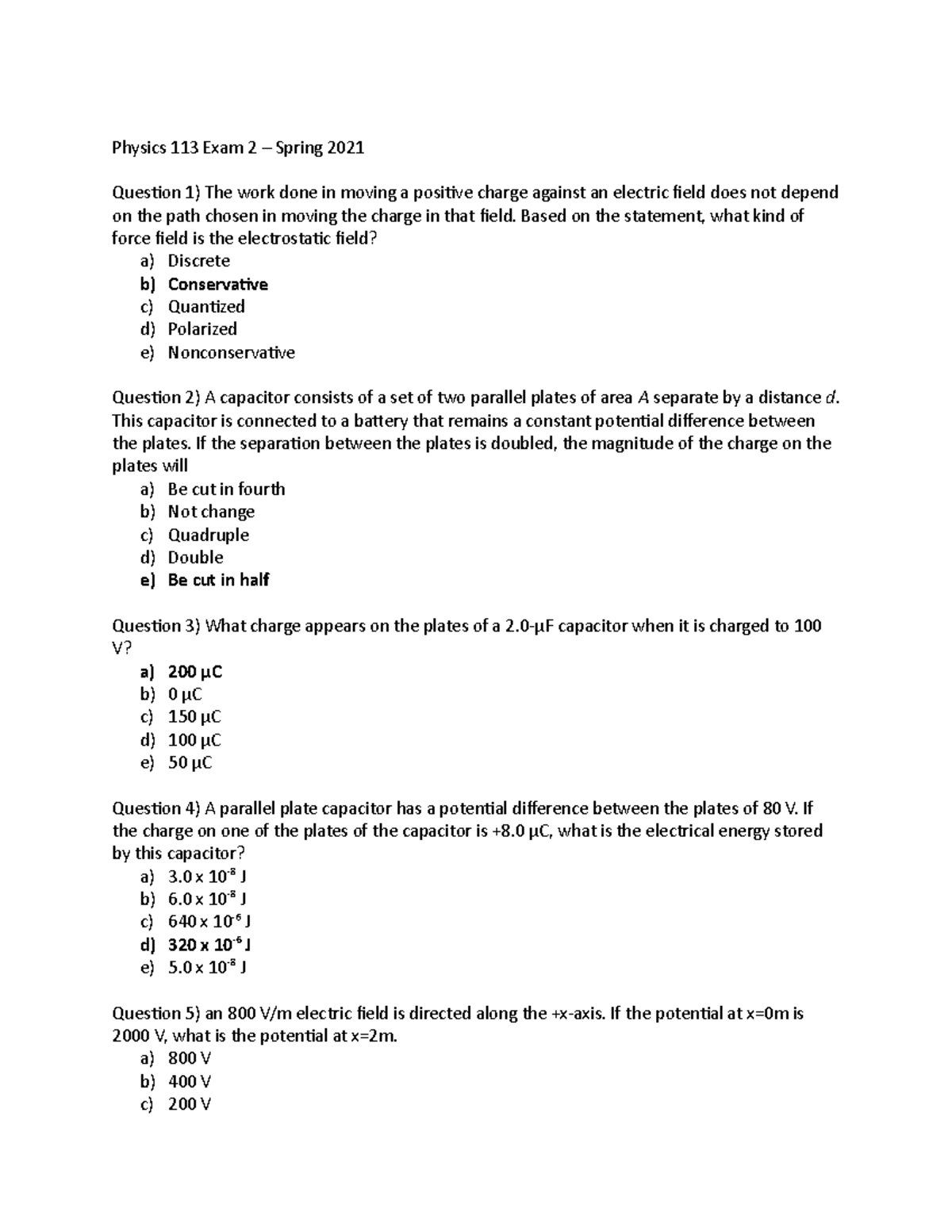 Physics 113 Exam 2 - Exam from the lecture class - Physics 113 Exam 2 ...
