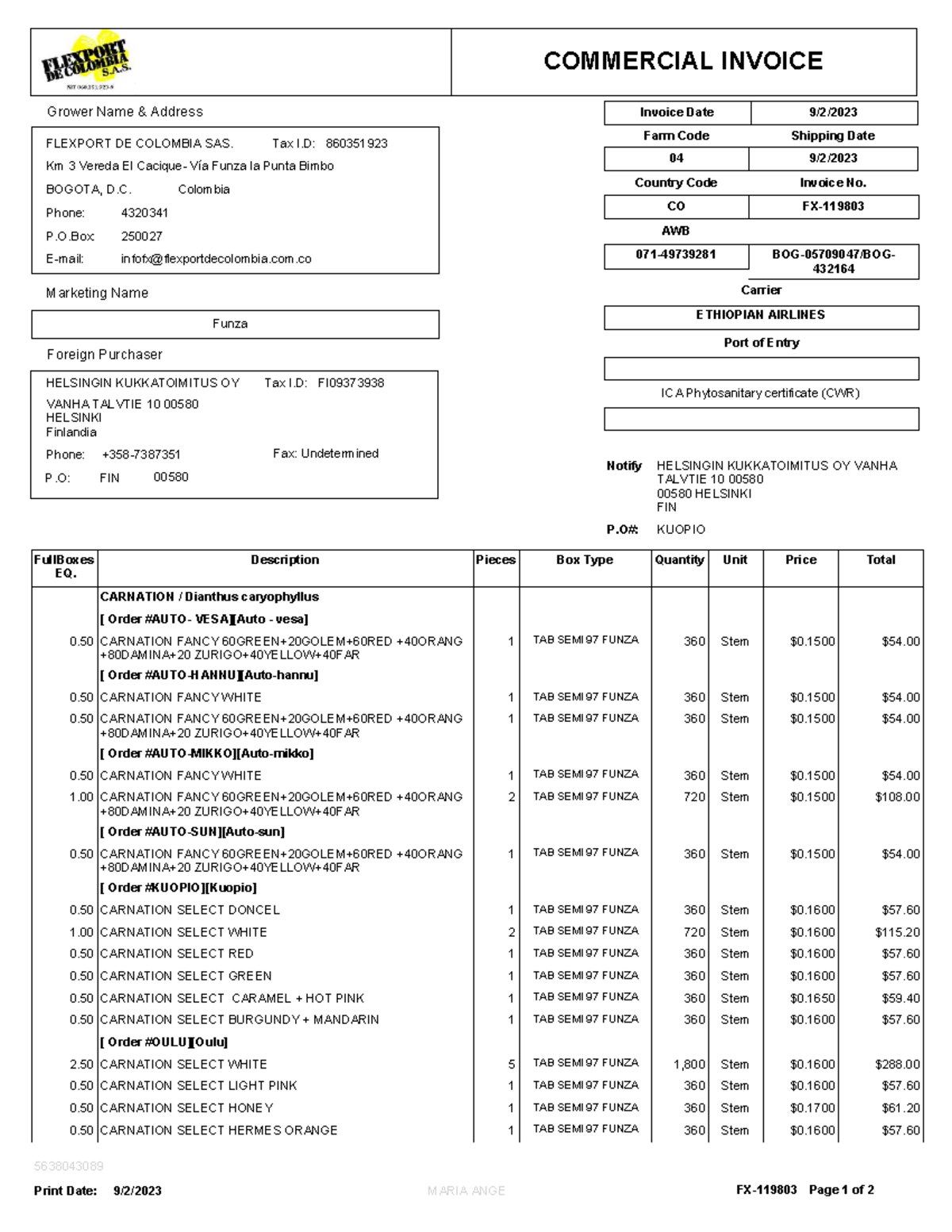 profesional academico - COMMERCIAL INVOICE FLEXPORT DE COLOMBIA SAS. Km ...