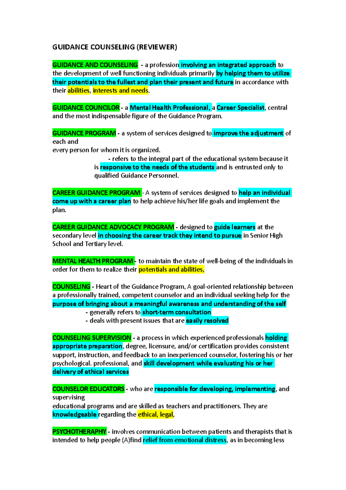 Guidance Counseling reviewer - GUIDANCE COUNSELING (REVIEWER) GUIDANCE ...