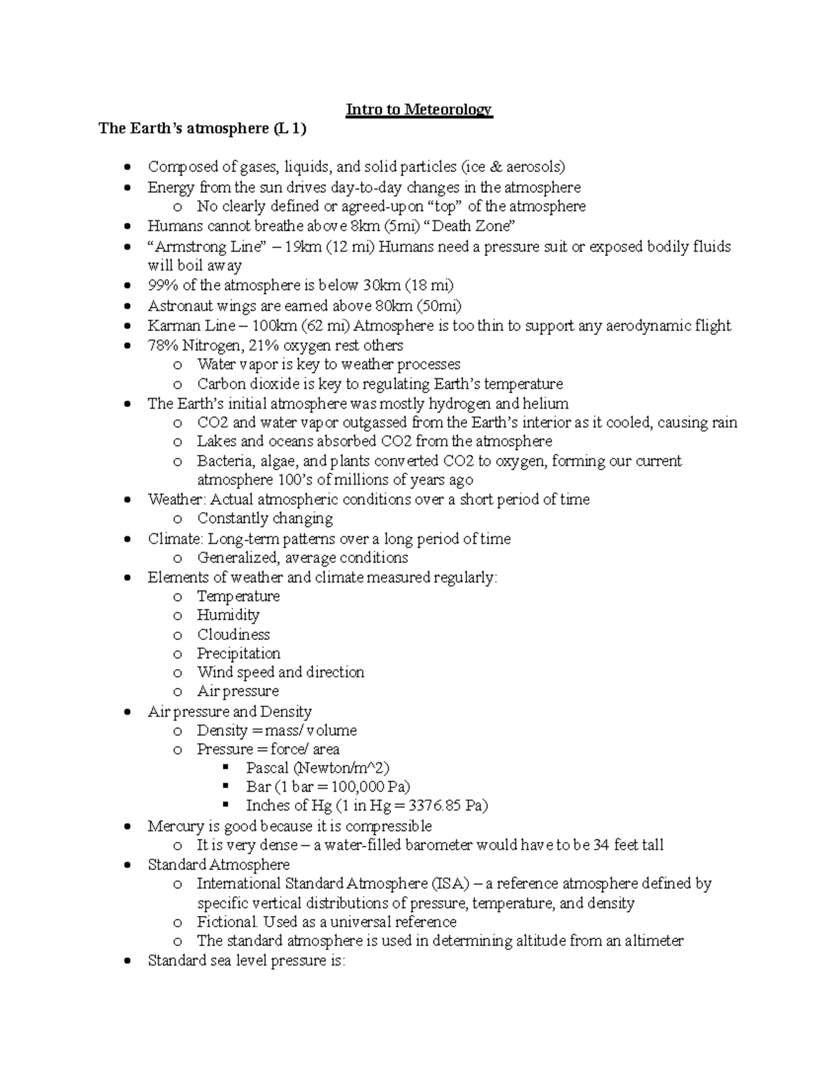 Meteorology Notes - zzzz - Intro to Meteorology The Earth’s atmosphere ...