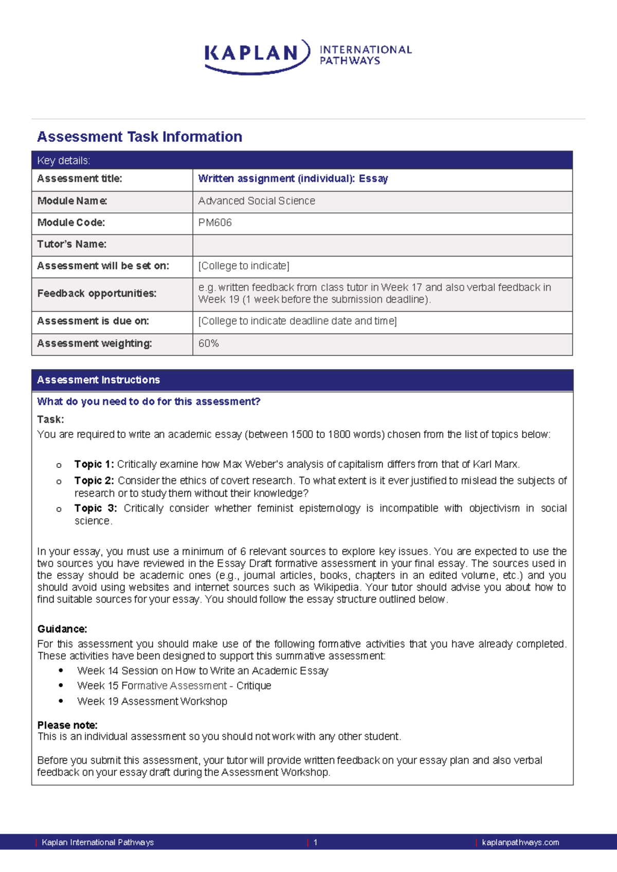 PM606 Essay V2 ATI - Assessment Task Information Key details ...