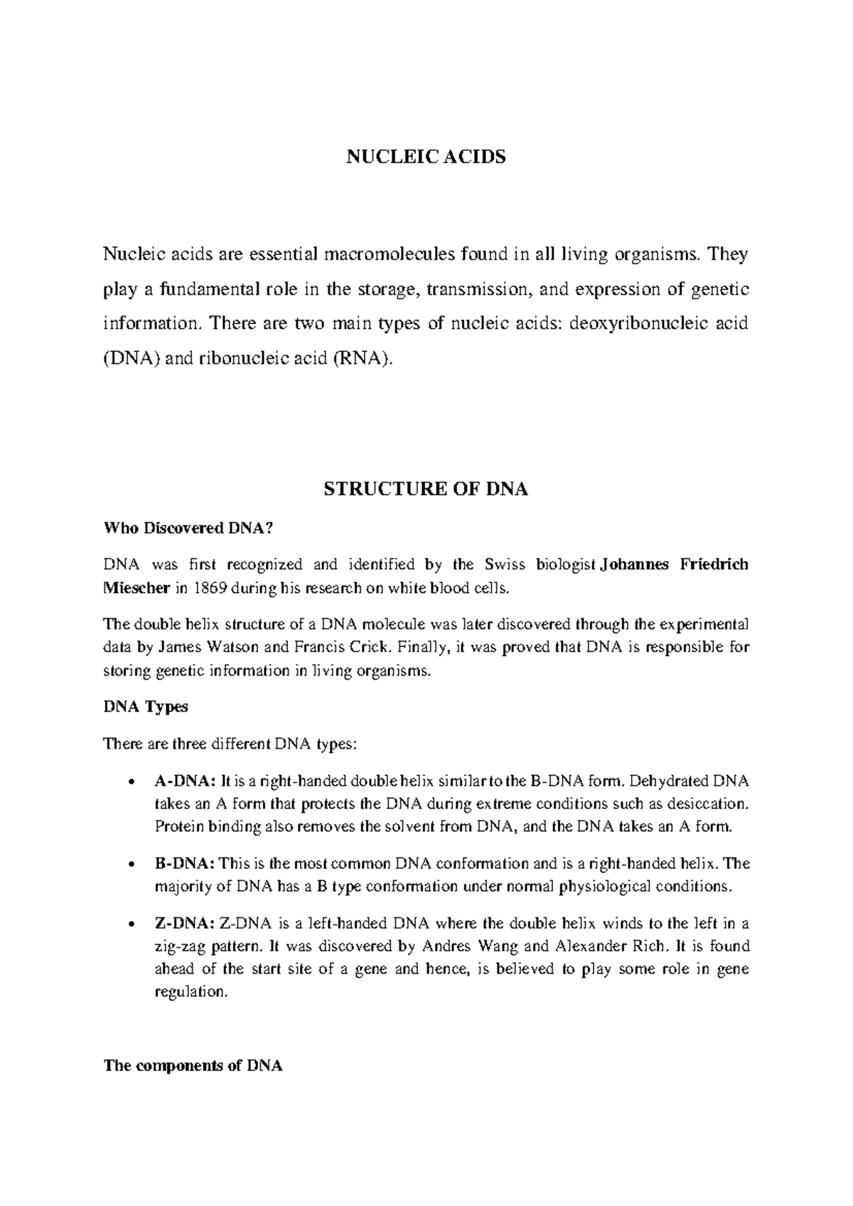 HMB100-nucleic acids - NUCLEIC ACIDS Nucleic acids are essential ...