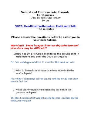 Final exam notes - Natural Disasters fall 2022 - Part I: Practical ...