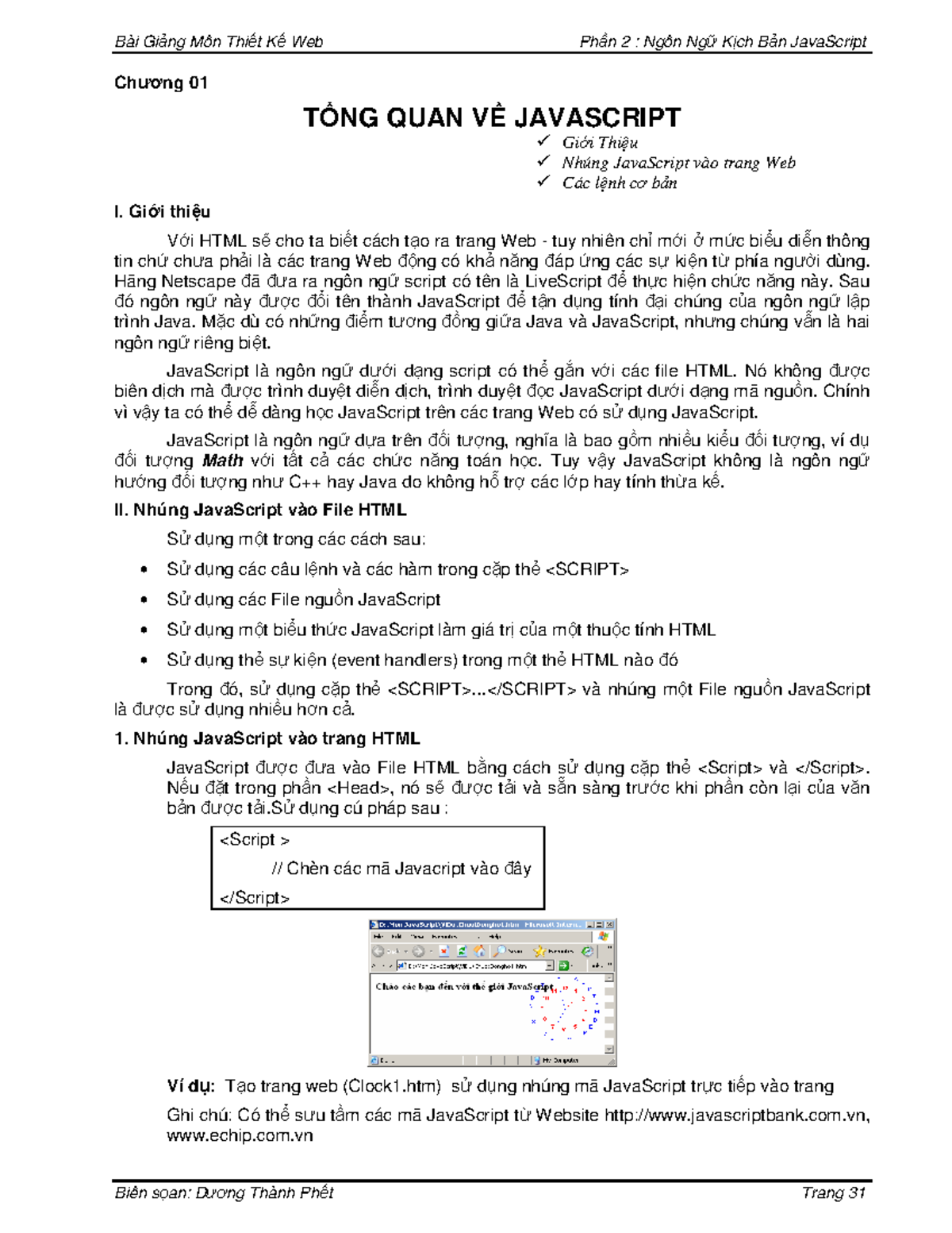 JS - Sách Javascript cơ bản - Ch ng 01 T NG QUAN V JAVASCRIPT Gi i Thi u Nhúng - Studocu