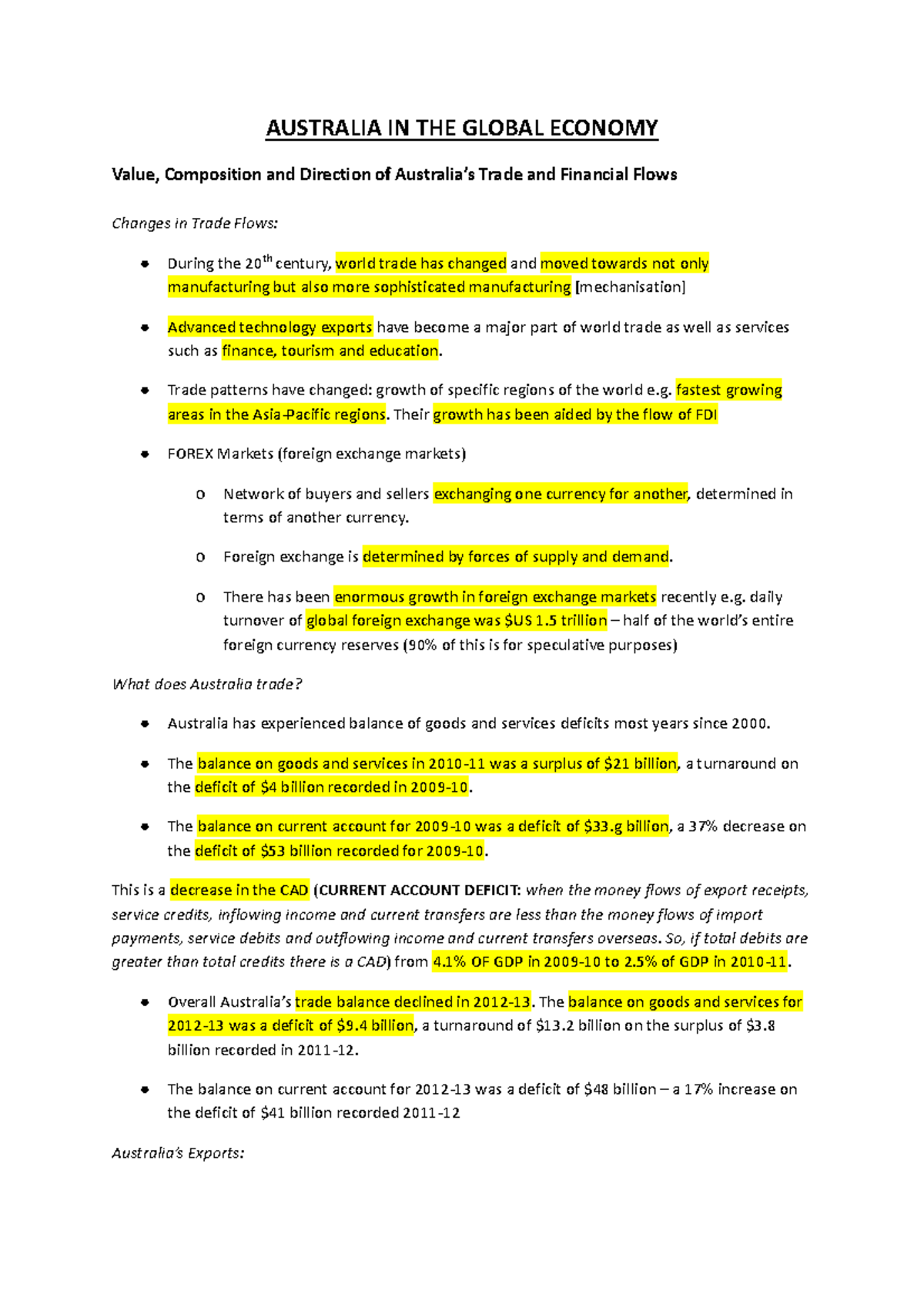 Global economy - 1st Year - AUSTRALIA IN THE GLOBAL ECONOMY Value ...