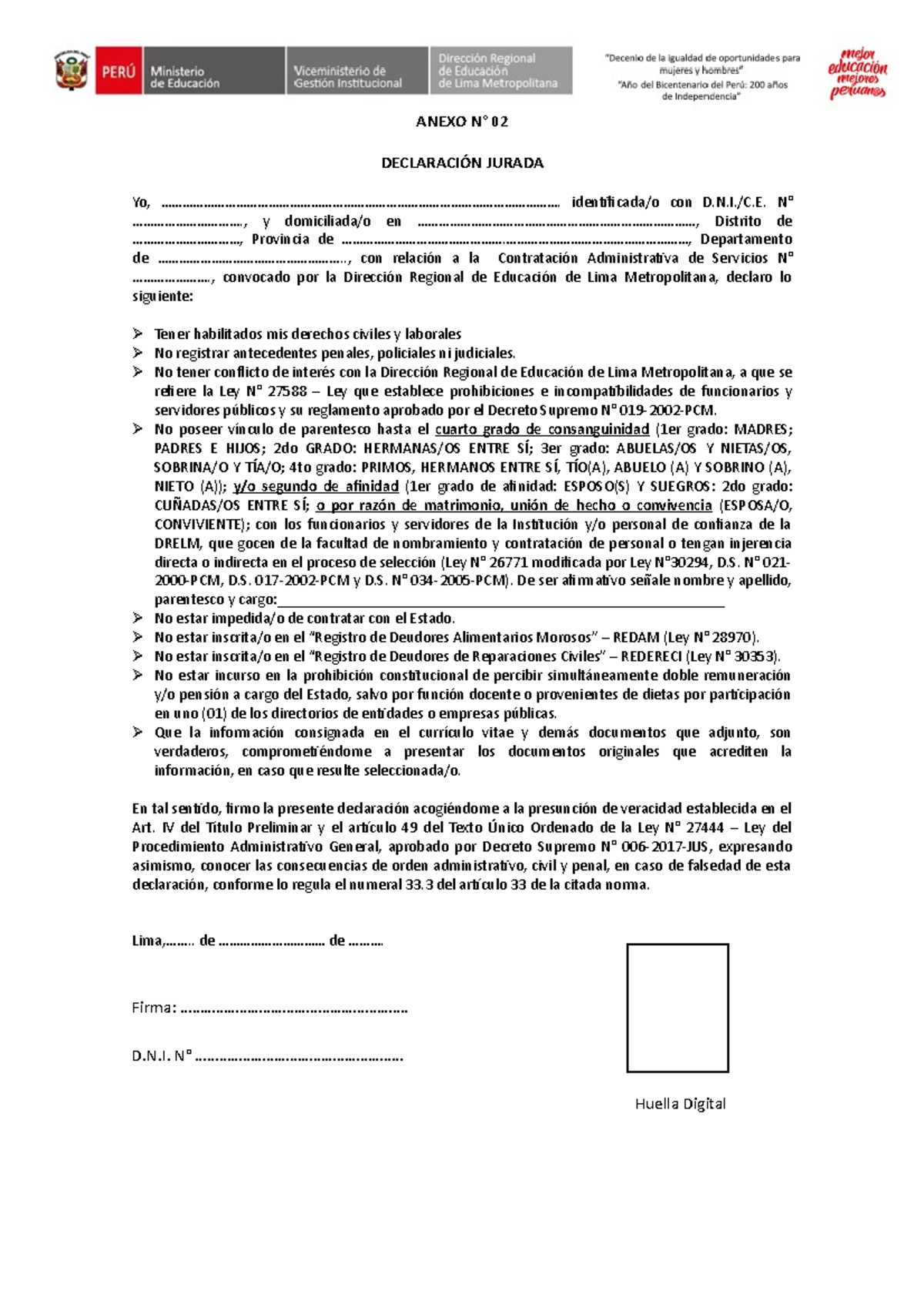 Anexo N° 2 Declaración Jurada 2021 - ANEXO N° 02 DECLARACIÓN JURADA Yo, - Studocu