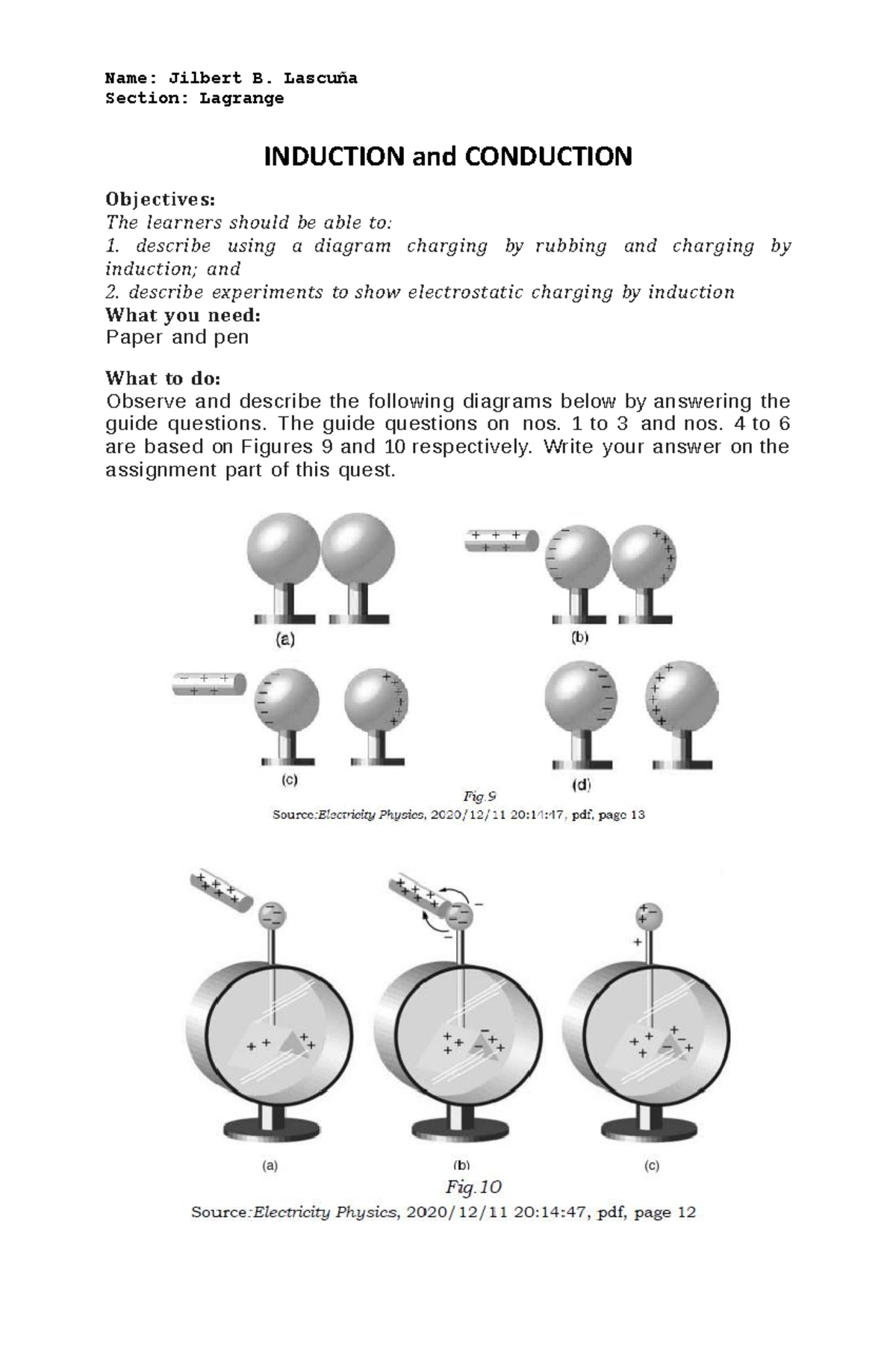 Lascuña Inductionand Conduction - Objectives: INDUCTION and CONDUCTION ...