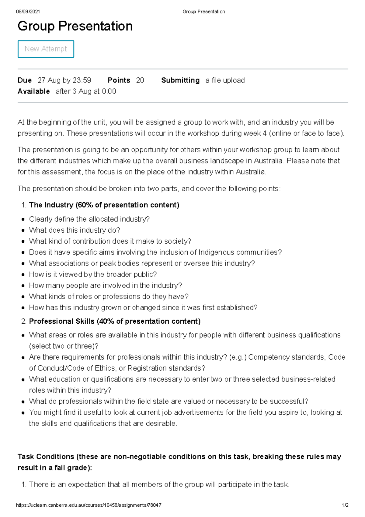 Group Presentation - Assignment + Marking Rubric - 08/09/2021 Group ...
