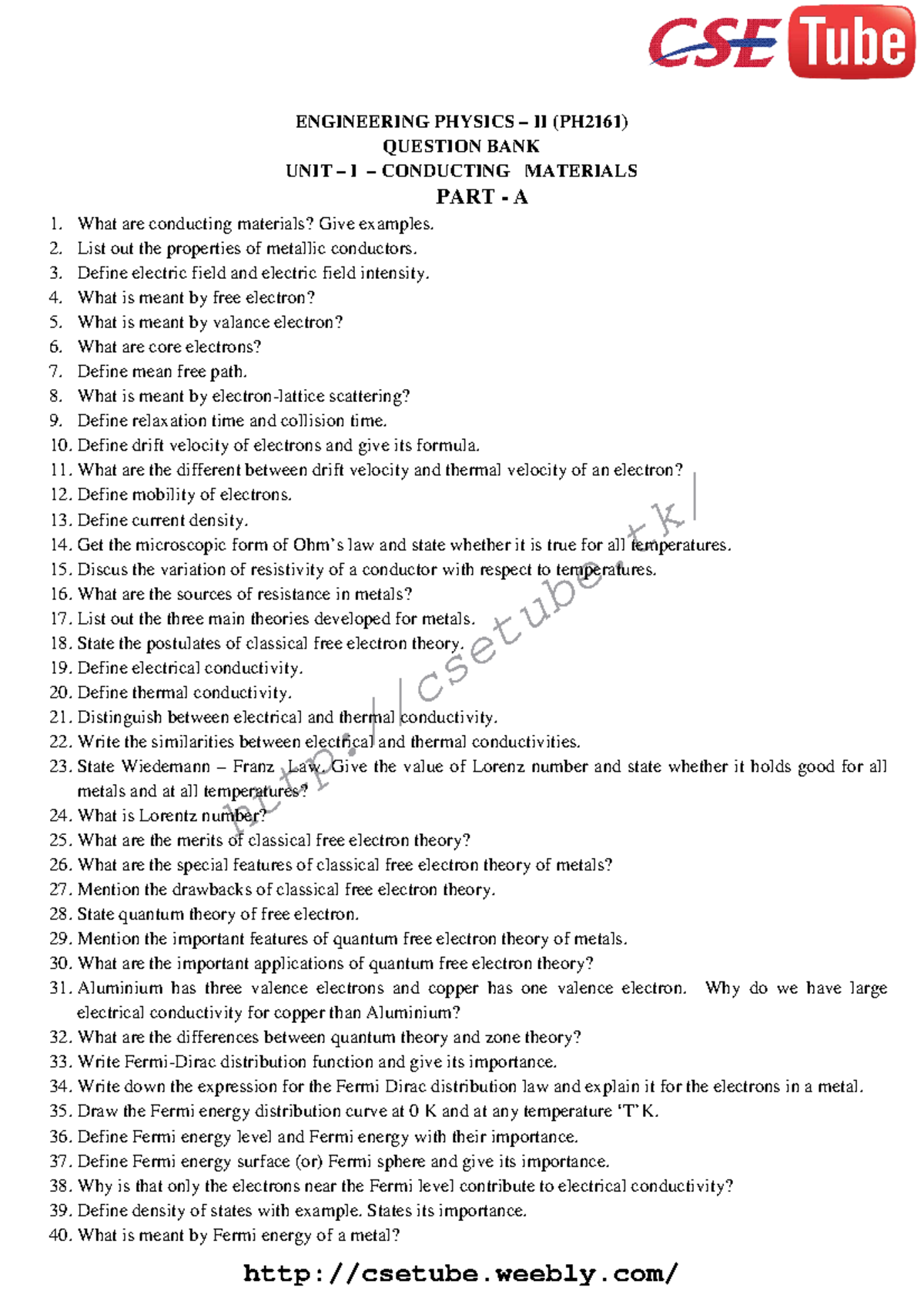 Engineering physics - csetube/ ENGINEERING PHYSICS – II (PH2161) QUESTION BANK UNIT – I ...