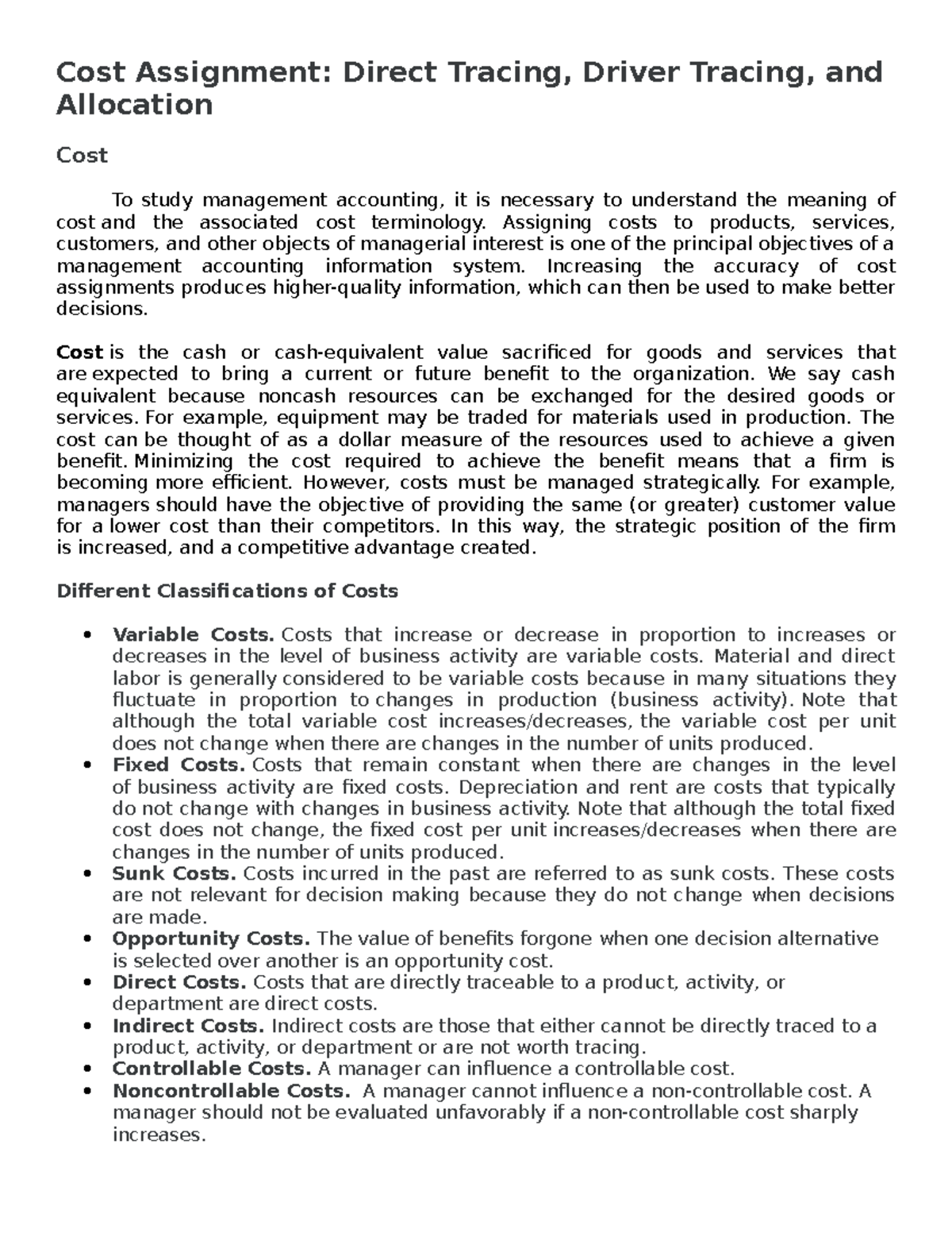 Chap 2: Cost Drivers - Cost Assignment: Direct Tracing, Driver Tracing ...